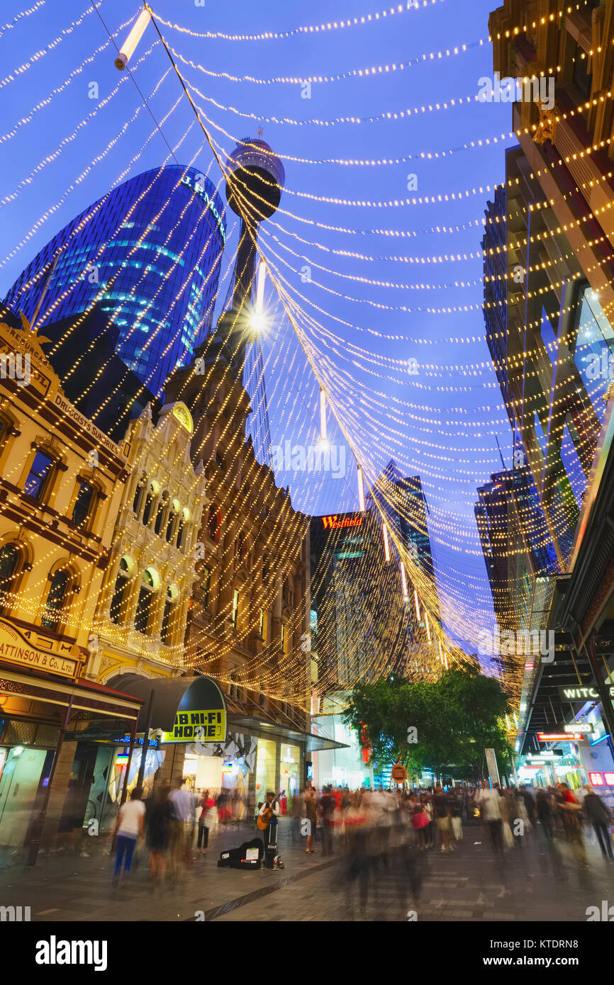 Pitt Street Mall Shopping Arcade with Christmas Decorations at Night ...