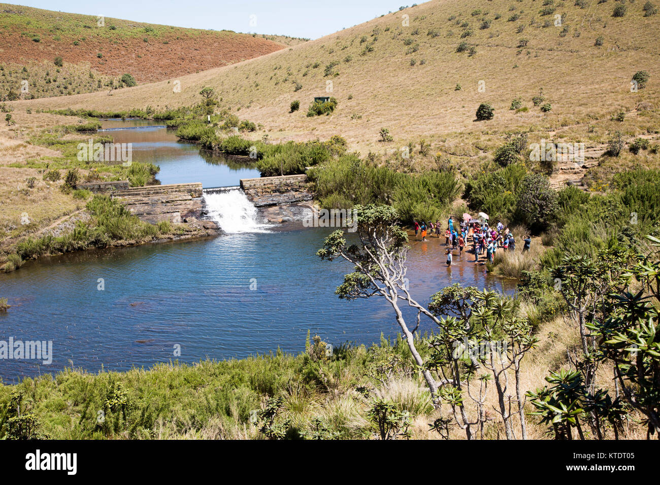 Weir and pool in the Belihul Oya river, Horton Plains National Park ...