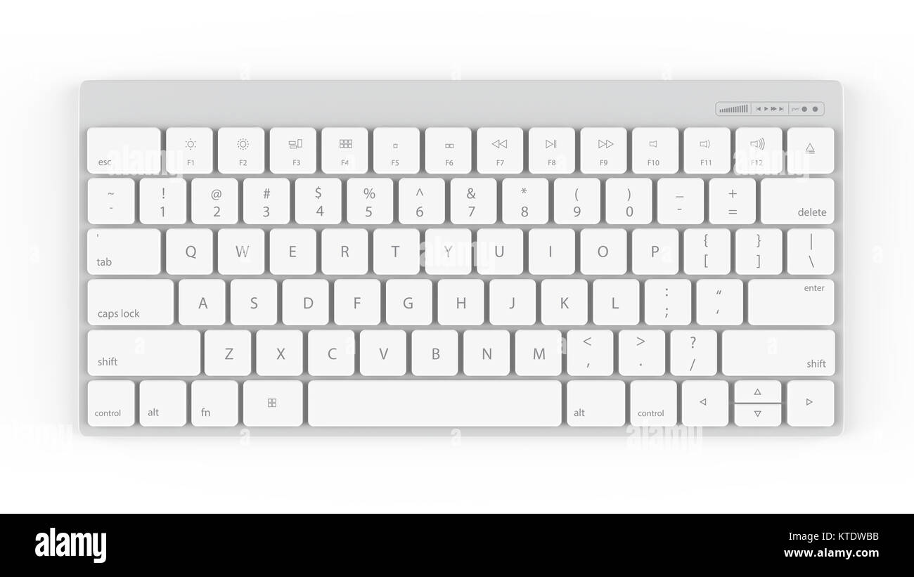 Modern wireless keyboard isolated on white background. 3D illustrating ...
