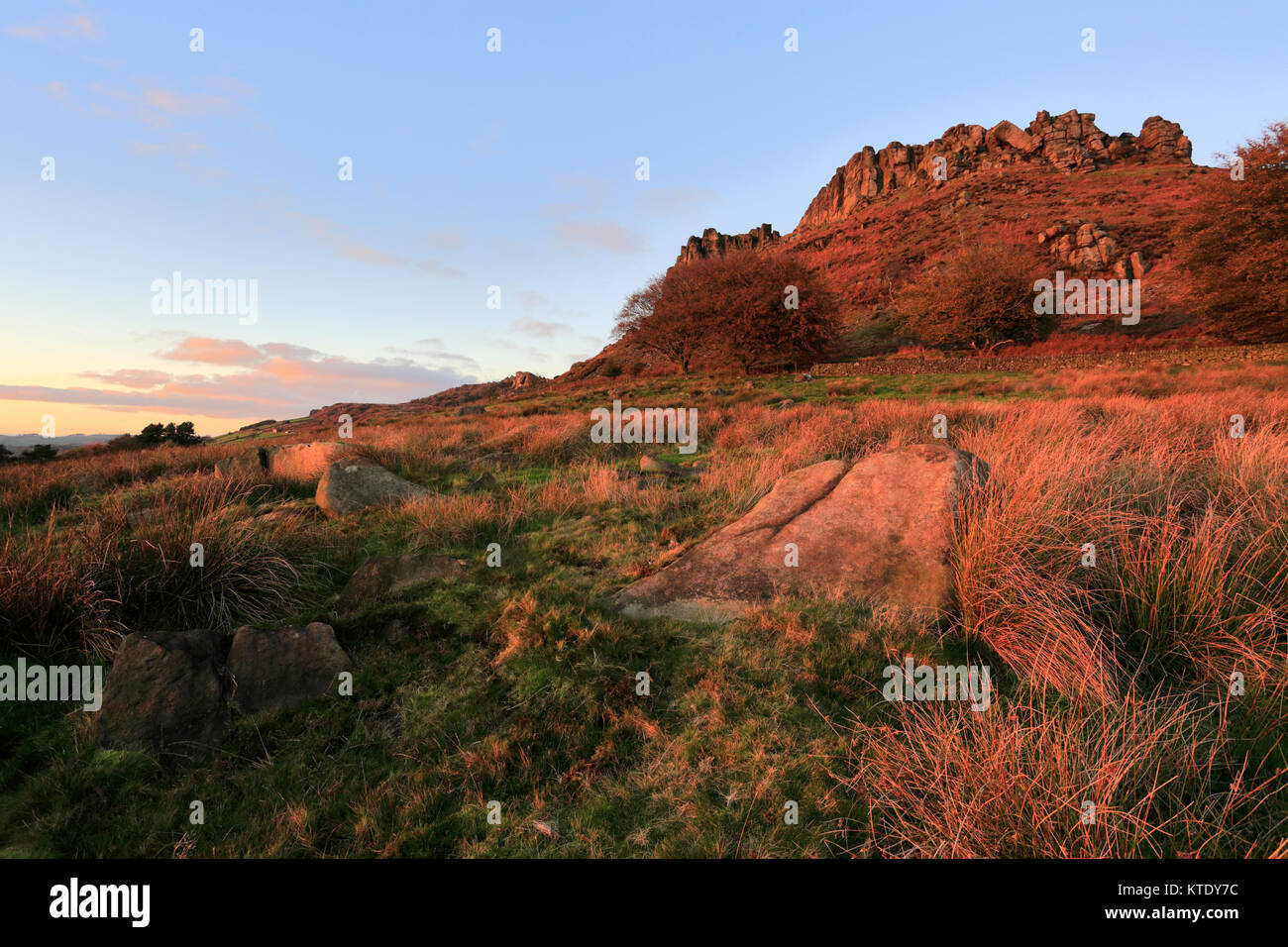 Dusk, Hen Cloud rock, the Roaches Rocks, Upper Hulme, Staffordshire ...