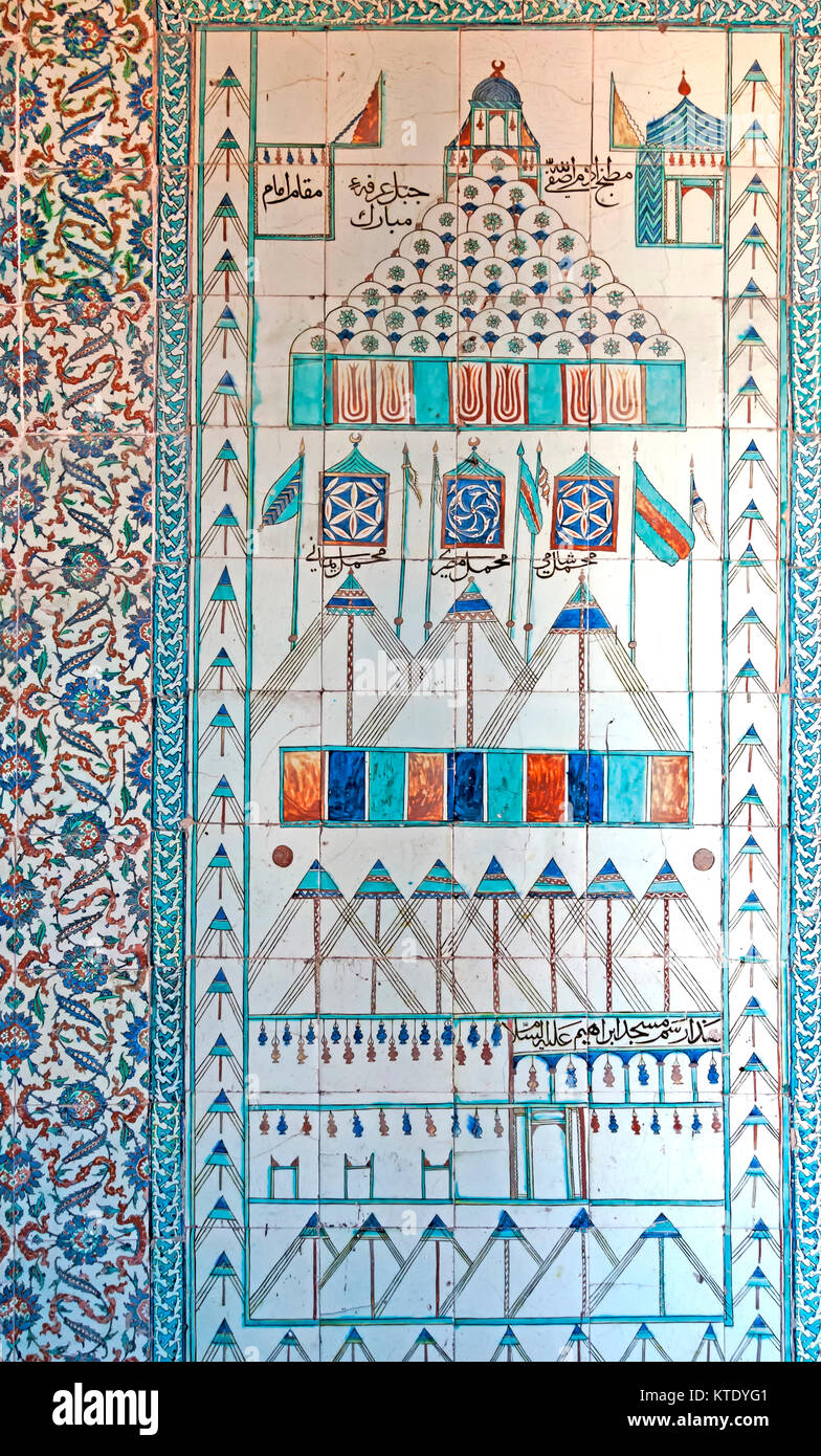 Ancient Ottoman patterned tile composition with some verses in Arabic ...
