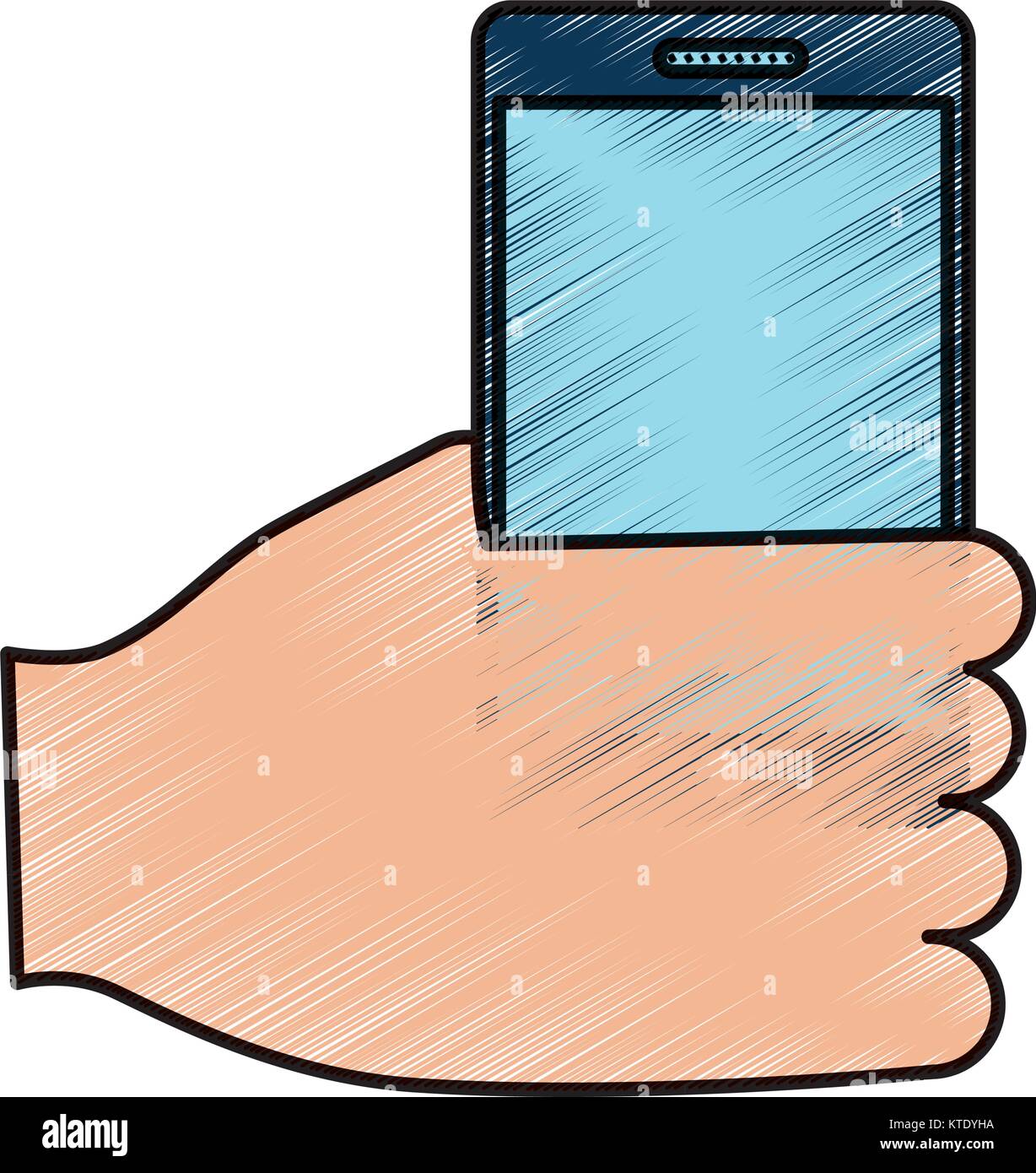 hand holding smartphone device wireless vector illustration drawing ...