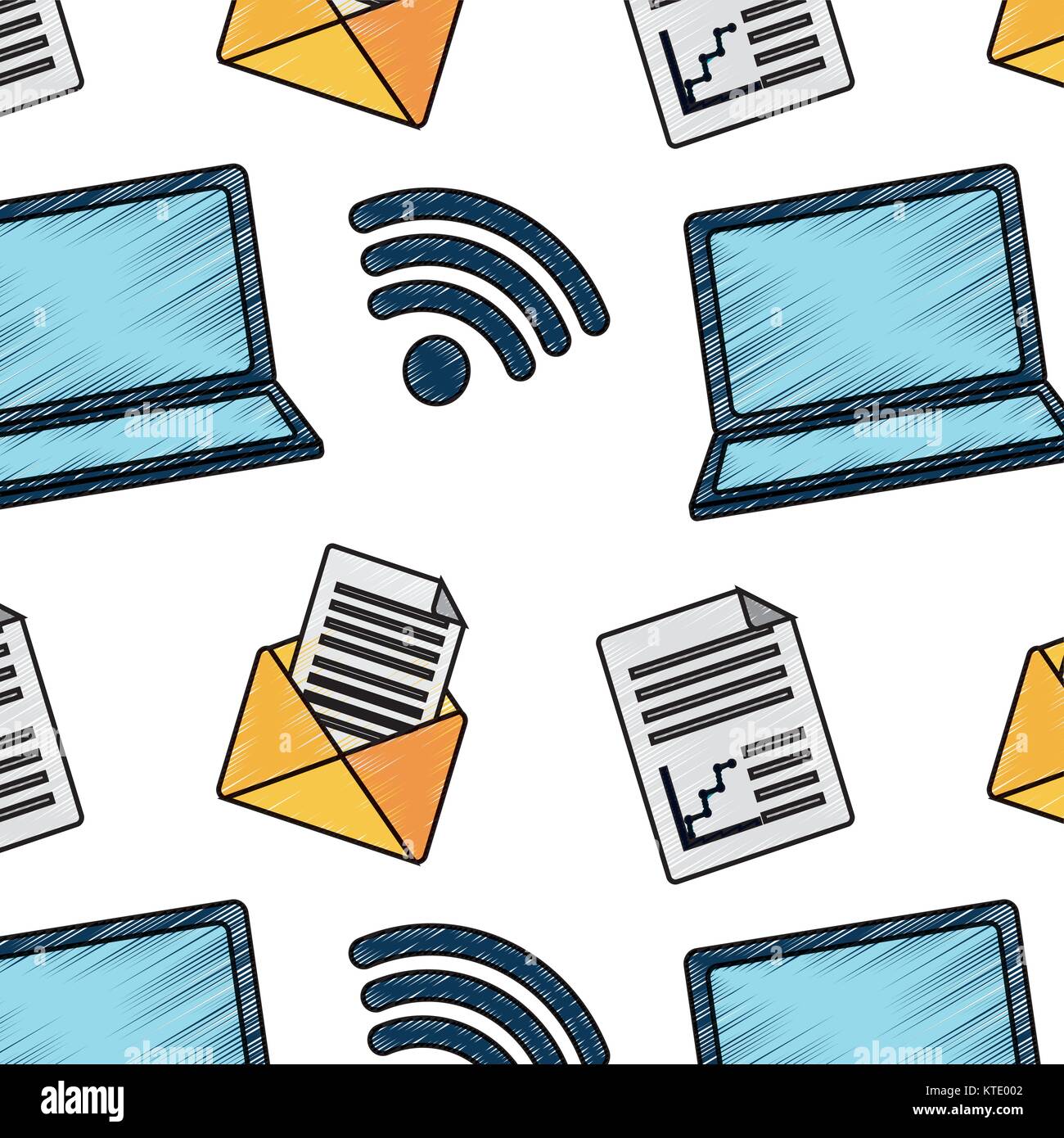 seamless pattern internet laptop wifi email and document vector ...