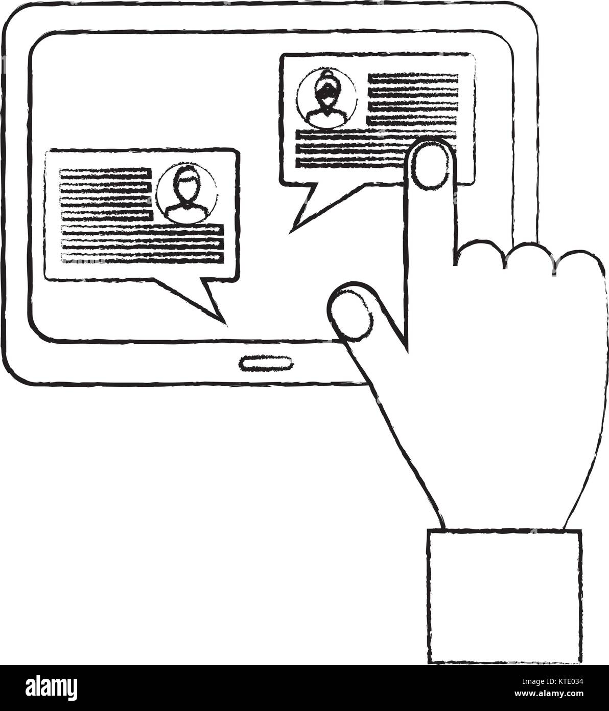 hand with tablet messages on screen icon image vector illustration ...