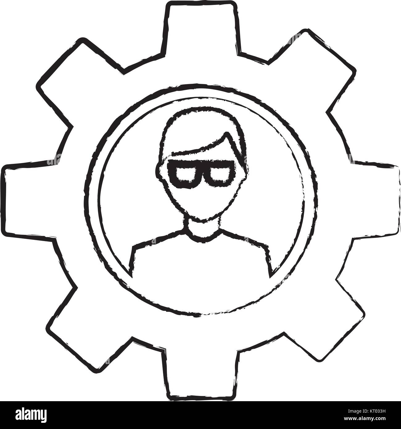 gear with person icon image vector illustration design black sketch ...