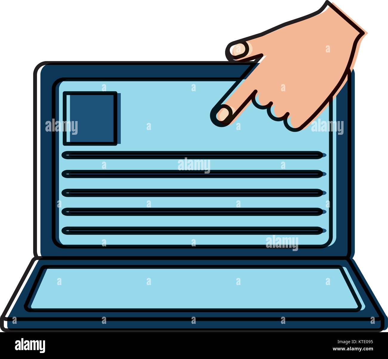 laptop with hand and document on screen computer icon image vector ...