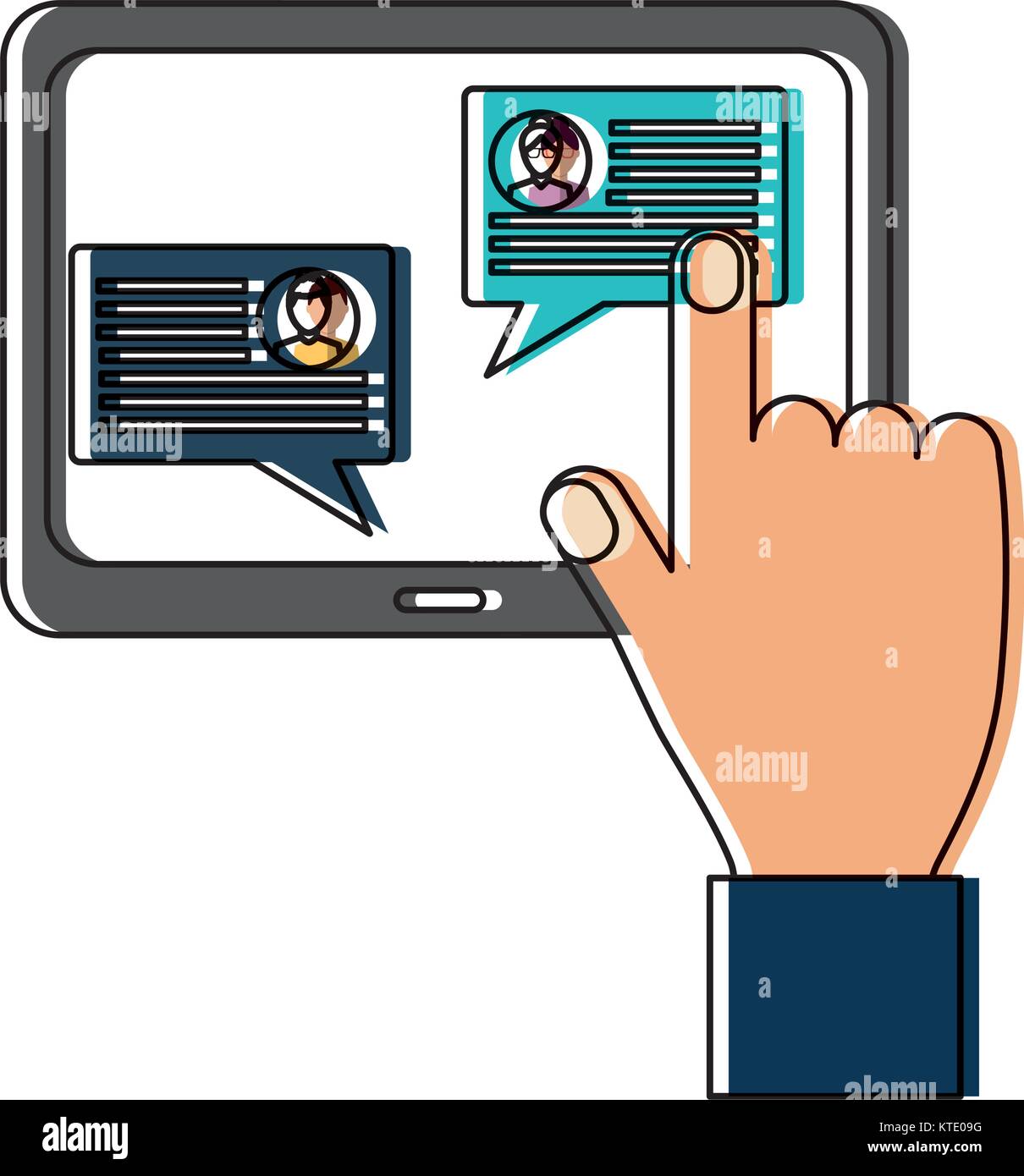 hand with tablet messages on screen icon image vector illustration ...