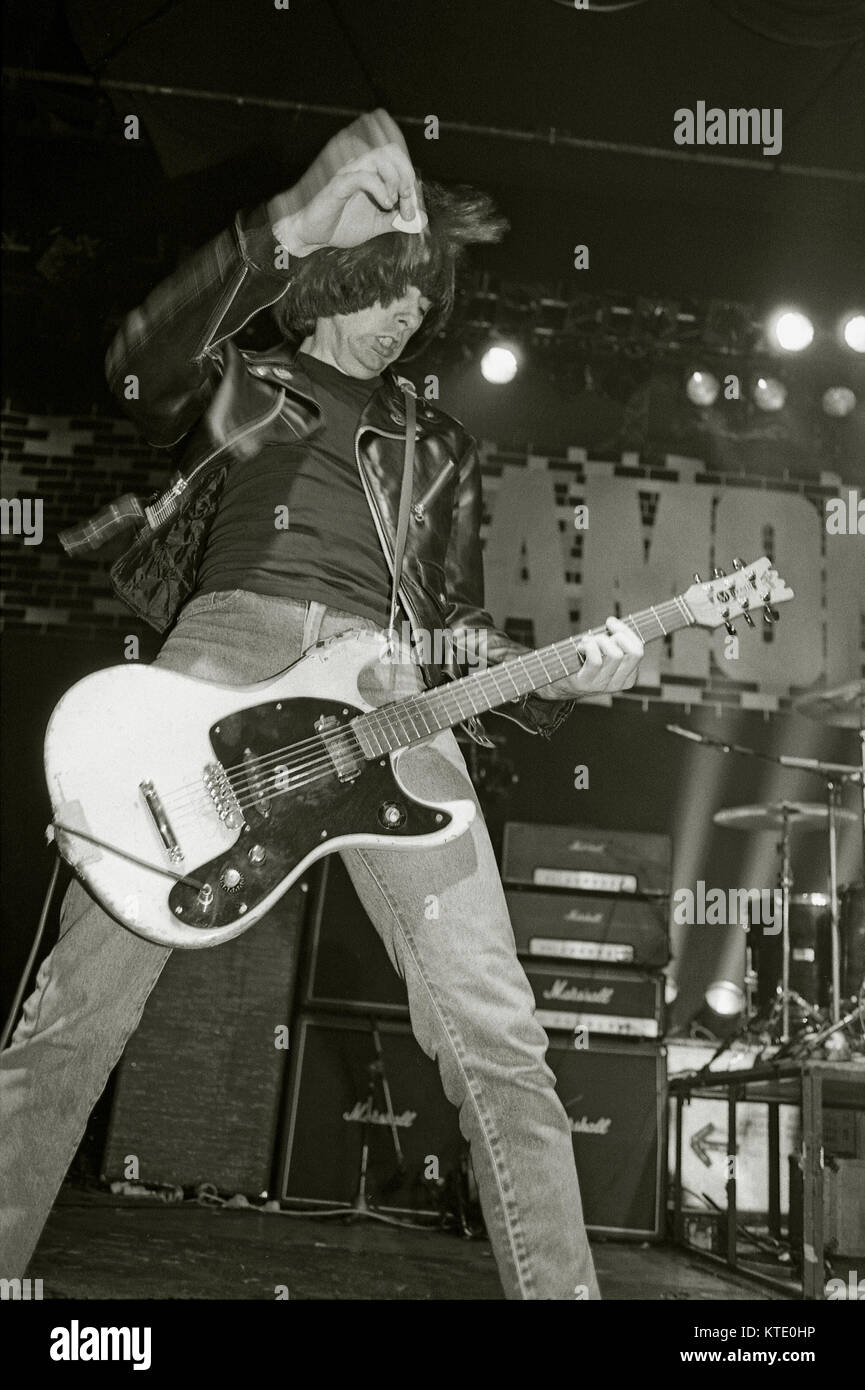 Johnny Ramone, lead guitarist in The Ramones, at the Lyceum in London ...