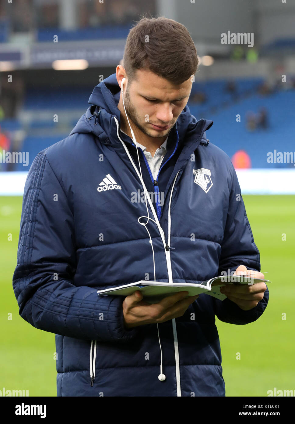 Watford's Daniel Bachmann read the programme during the Premier League ...