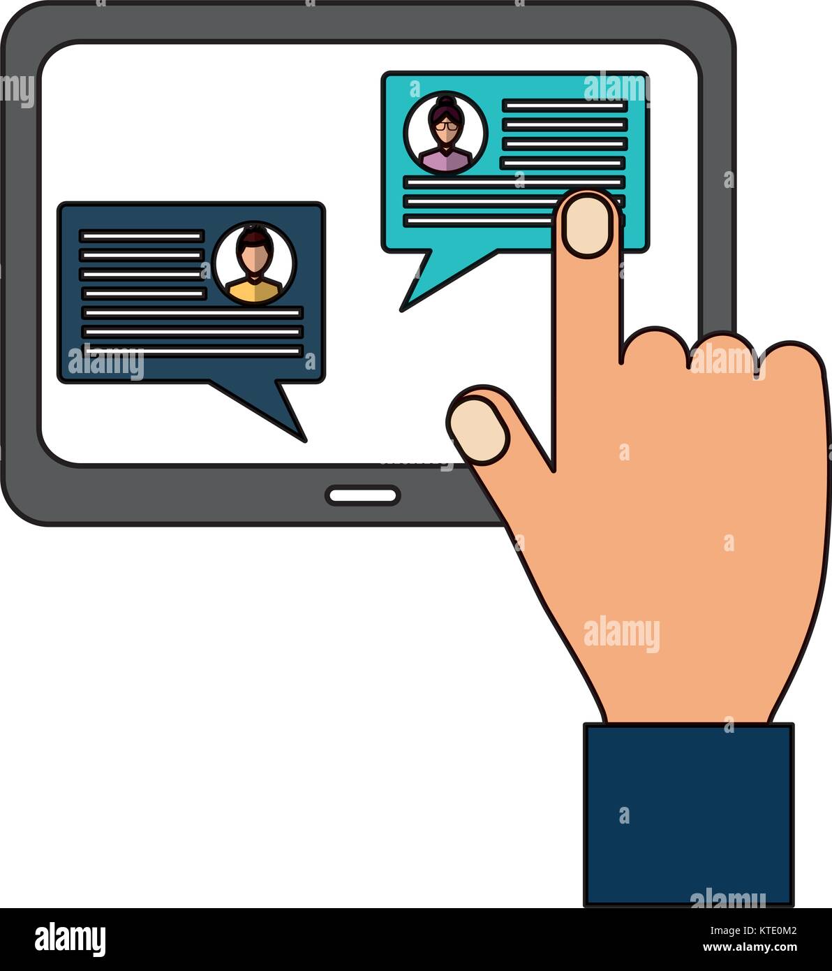 hand touch screen tablet chatting communication vector illustration ...