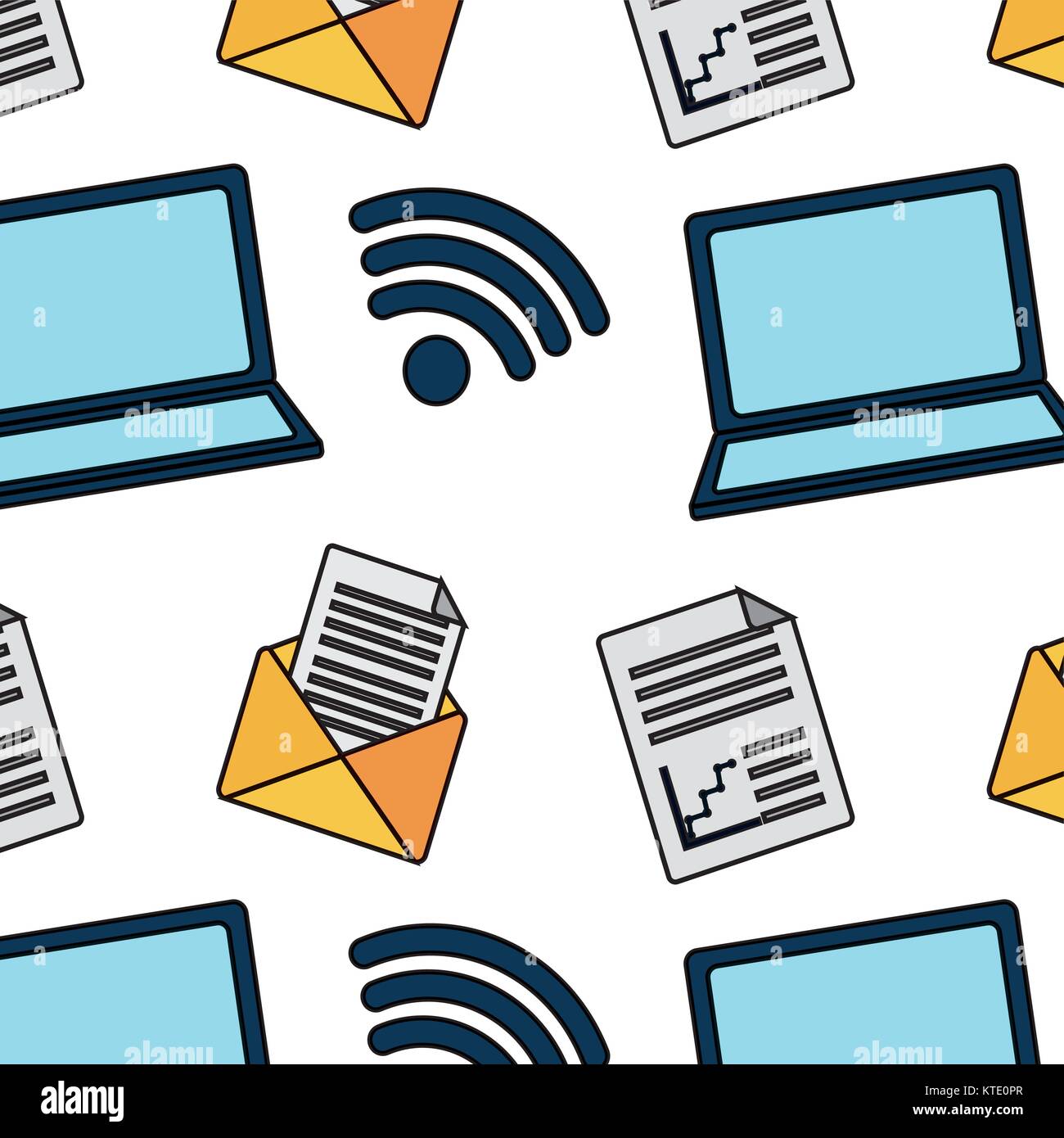 seamless pattern internet laptop wifi email and document vector ...