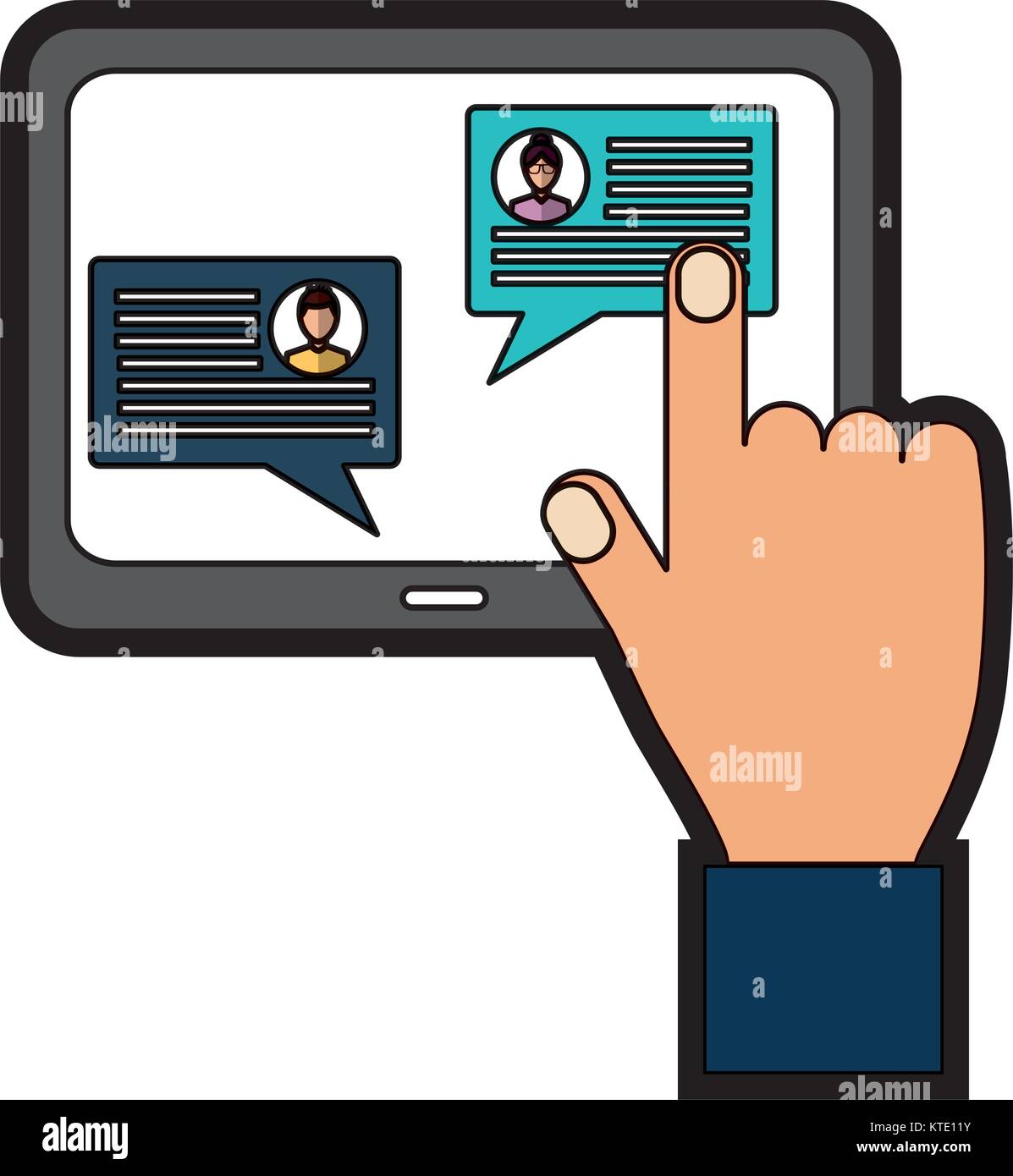 hand with tablet messages on screen icon image vector illustration ...