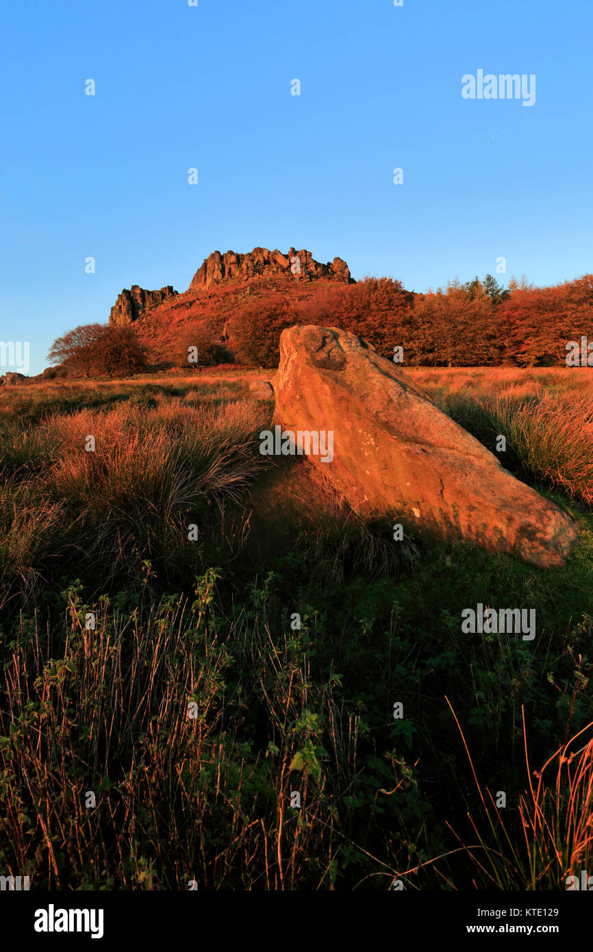 Dusk, Hen Cloud rock, the Roaches Rocks, Upper Hulme, Staffordshire ...