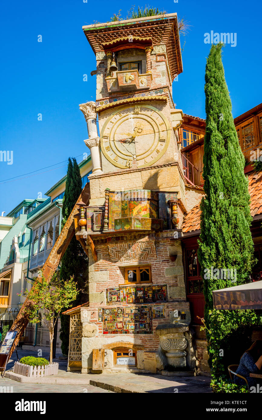 TBILISI, GEORGIA - OCTOBER 15: The clock tower in sunshine, Tbilisi ...