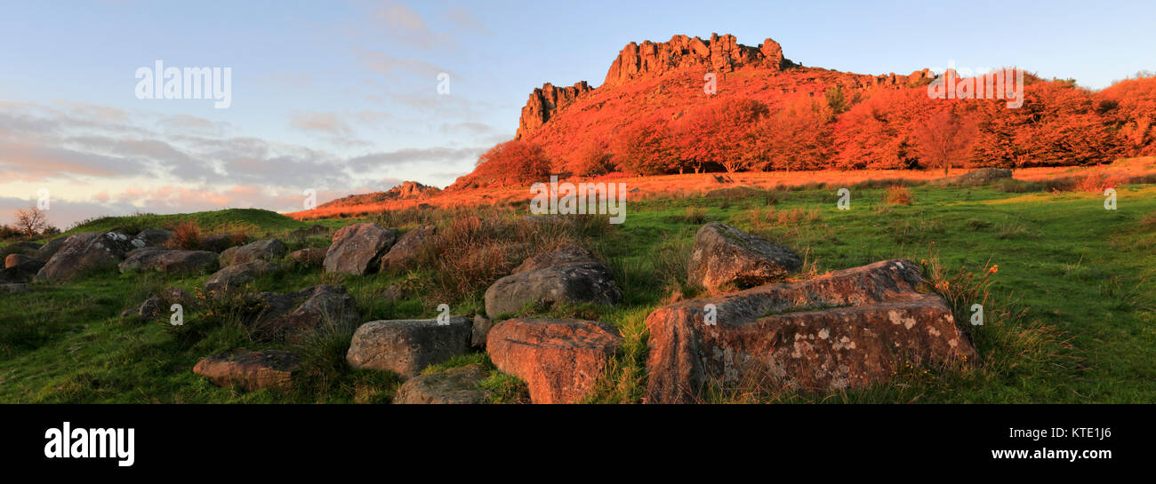 Dusk, Hen Cloud rock, the Roaches Rocks, Upper Hulme, Staffordshire ...