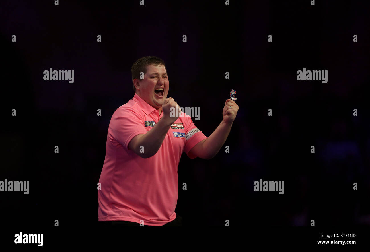 Keegan Brown celebrates winning his match during day ten of the William ...