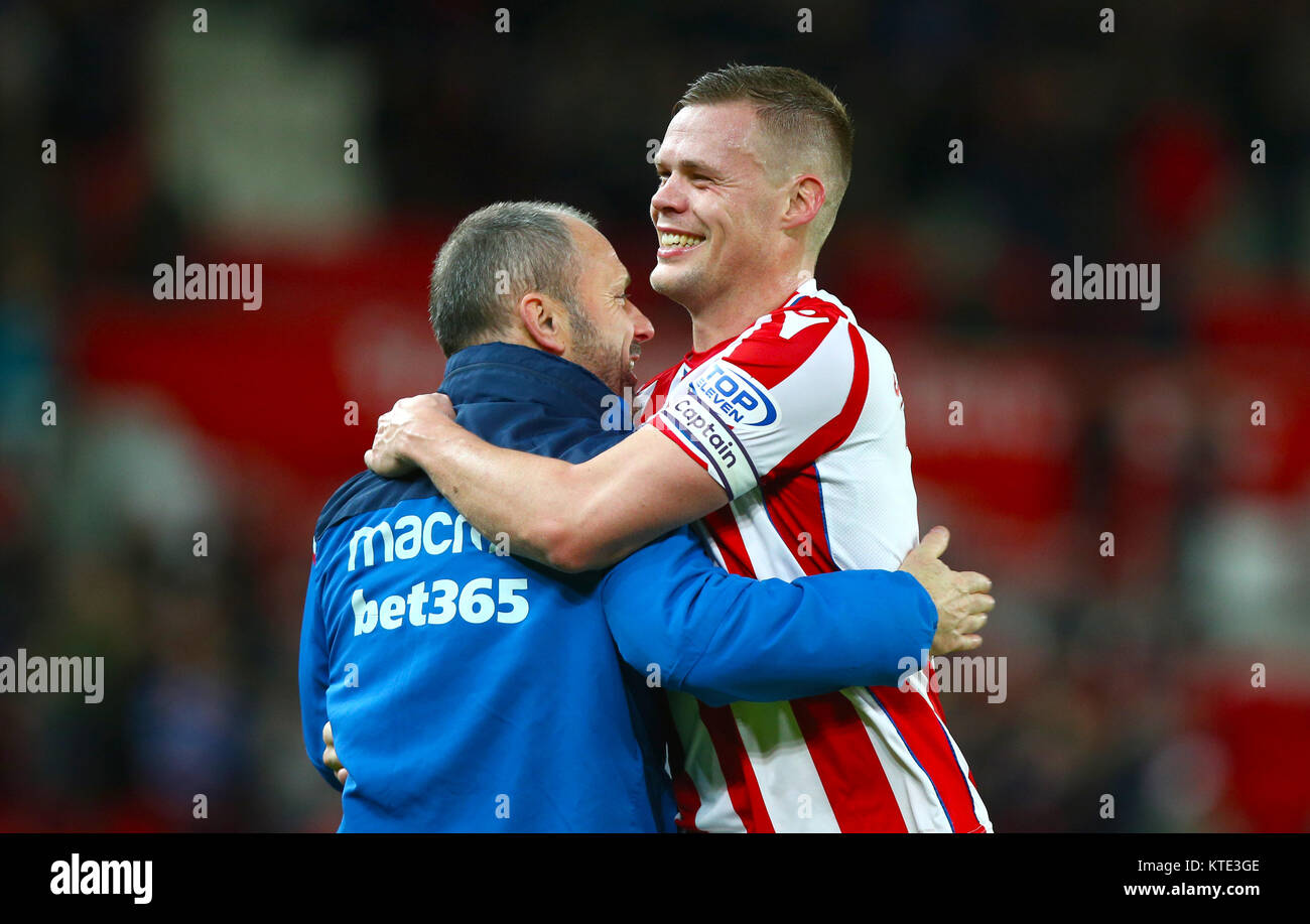Stoke City's Ryan Shawcross celebrates after the final whistle of the ...