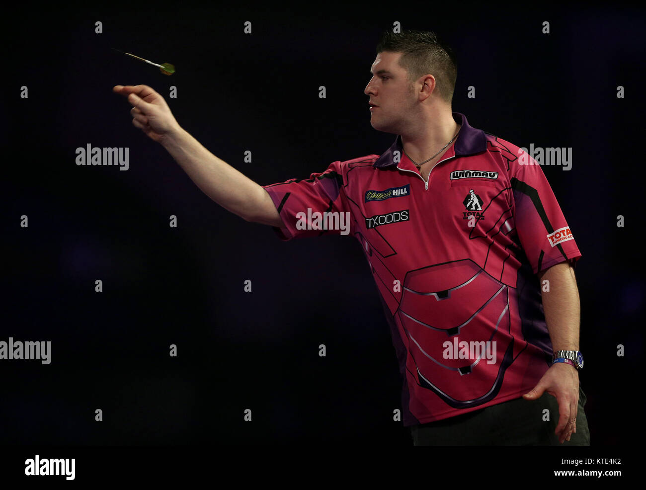 Daryl Gurney in action during the walk on during day ten of the William ...