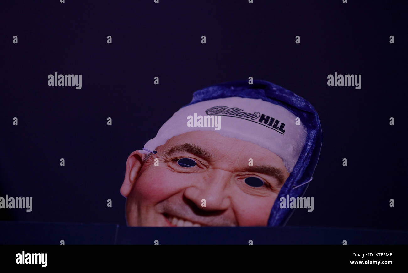 General view of a Phil Taylor mask reacting during day ten of the ...
