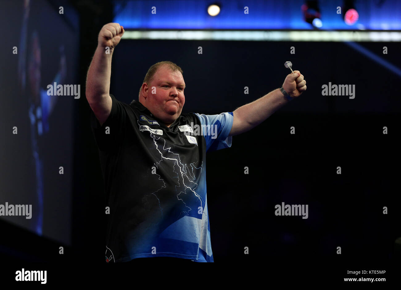 John Henderson celebrates winning his match during the walk on during ...