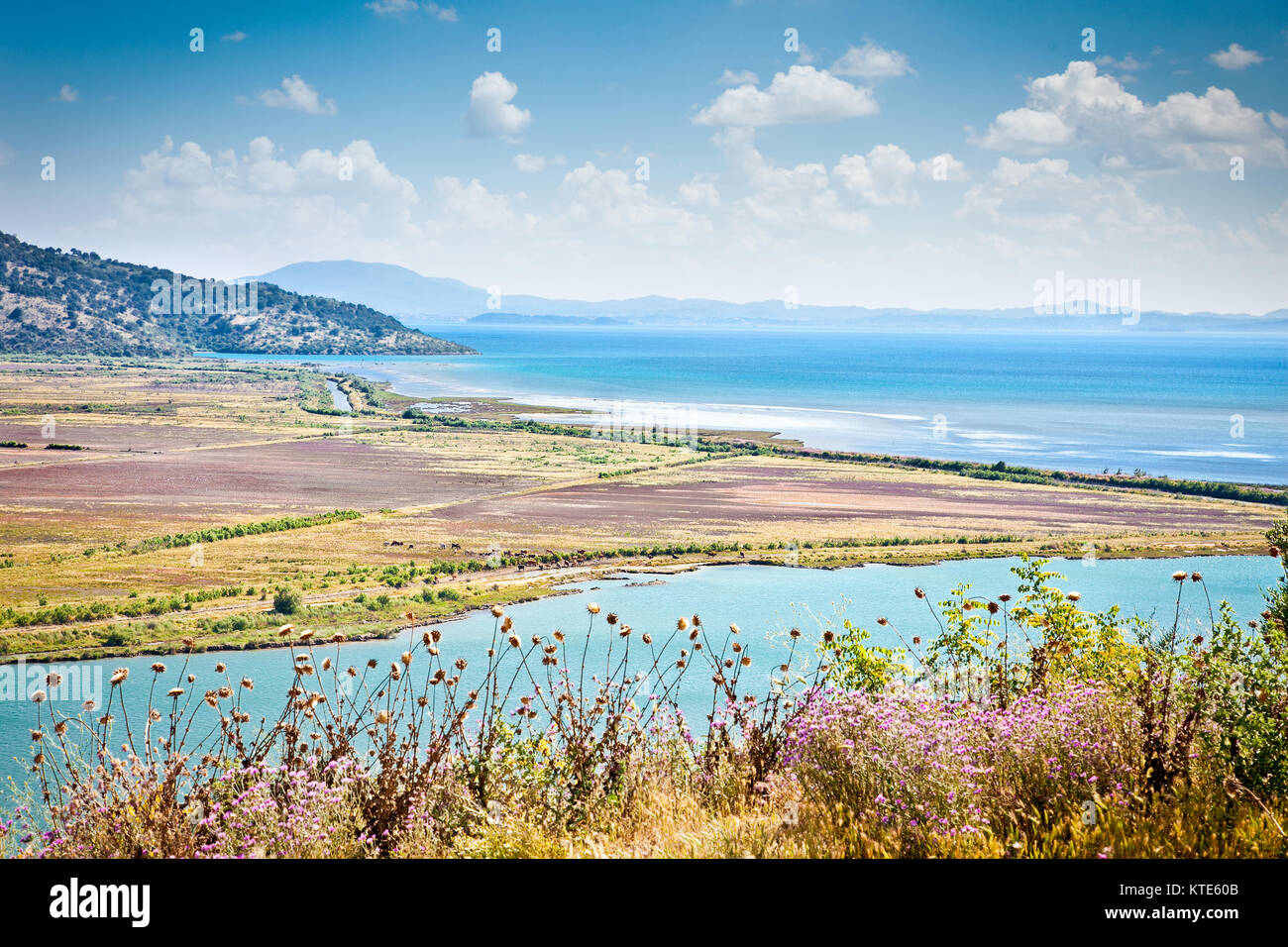 Panoramic view on Butrint lake and Vivari channel in National Park of ...
