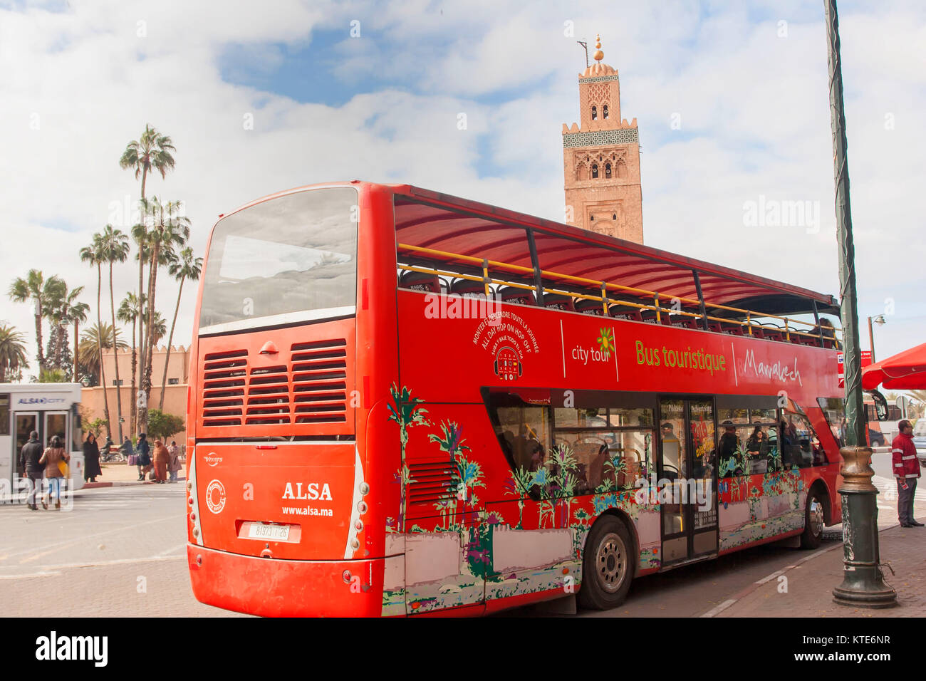Red tour bus Marrakesh, Morocco Stock Photo - Alamy