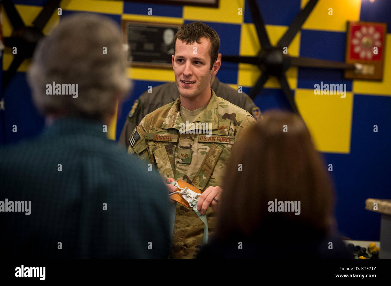 Staff Sgt. Dylan Morrell, 71st Rescue Squadron loadmaster, conducts an emergency equipment and ...