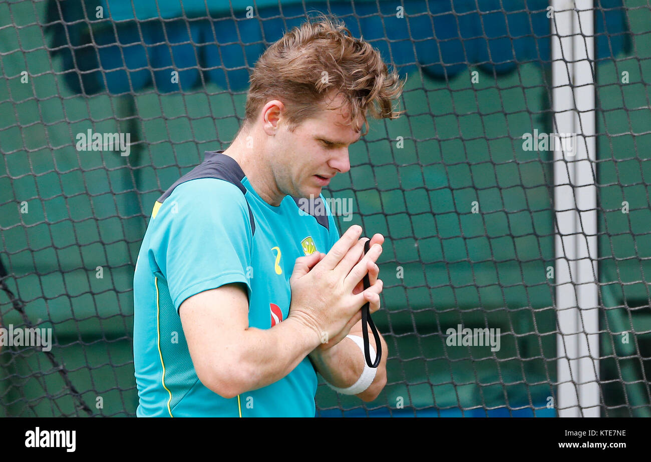 Australia's Steve Smith reacts after being hit on the hand during a ...