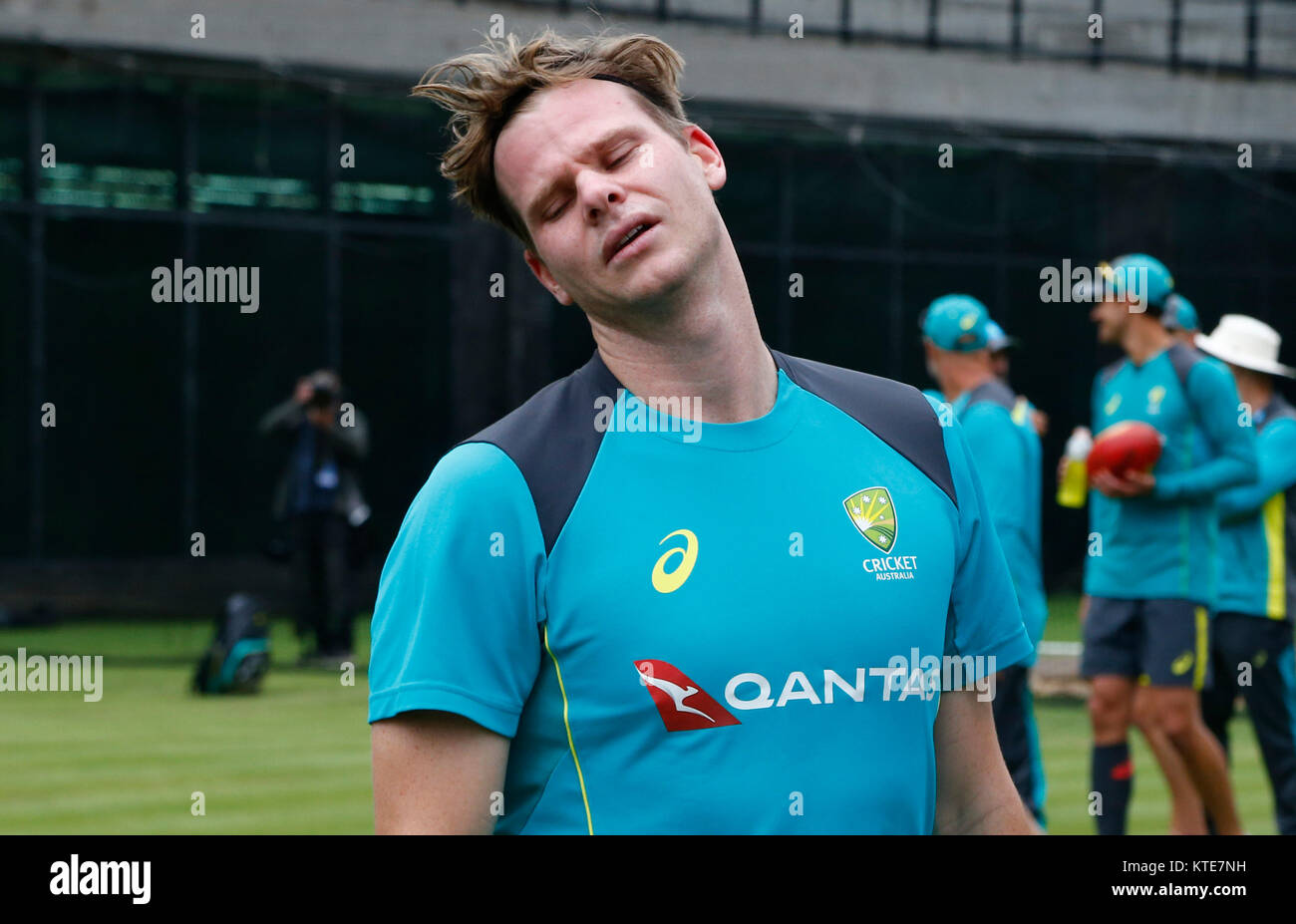 Australia's Steve Smith reacts after being hit on the hand during a ...