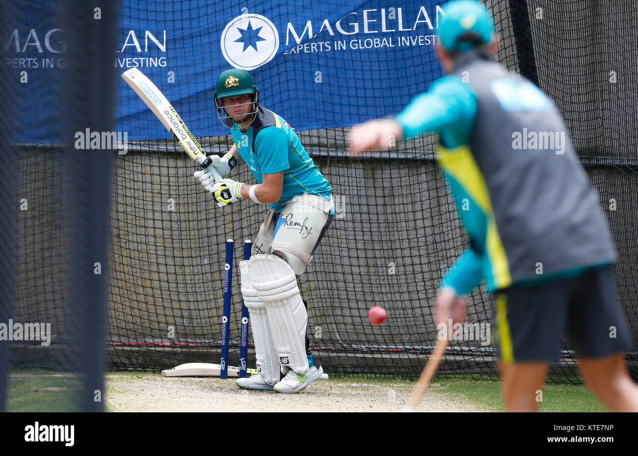 Australia's Steve Smith bats during a nets session at the Melbourne ...