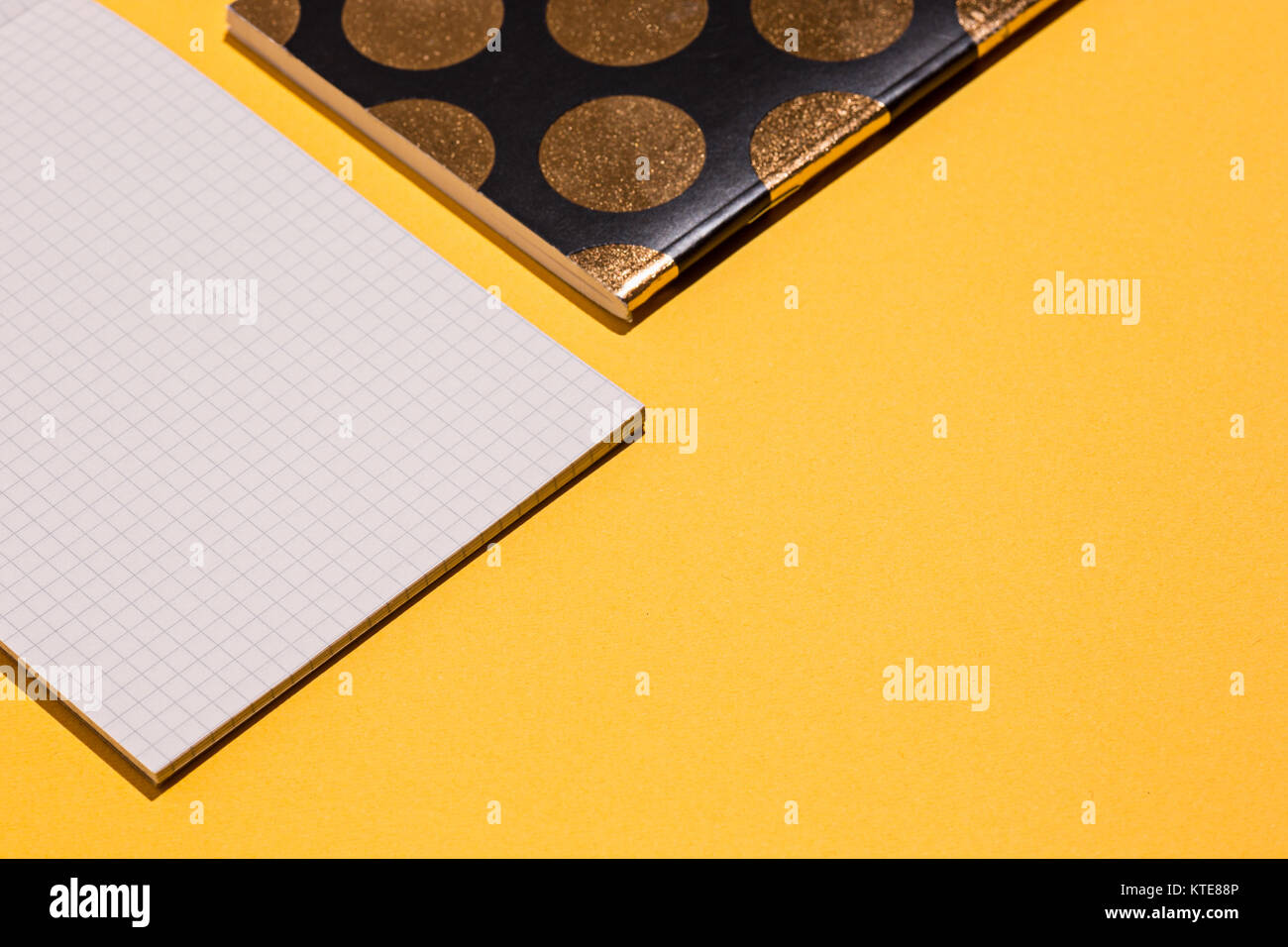 The many notebooks on colored table. memo and planning concept Stock ...