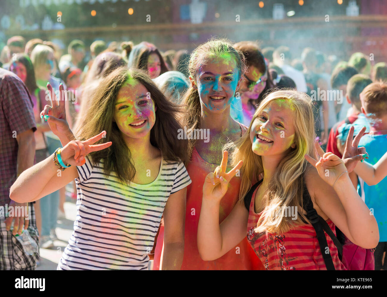 Lviv, Ukraine - August 30, 2015: Girls have fun during the festival of ...