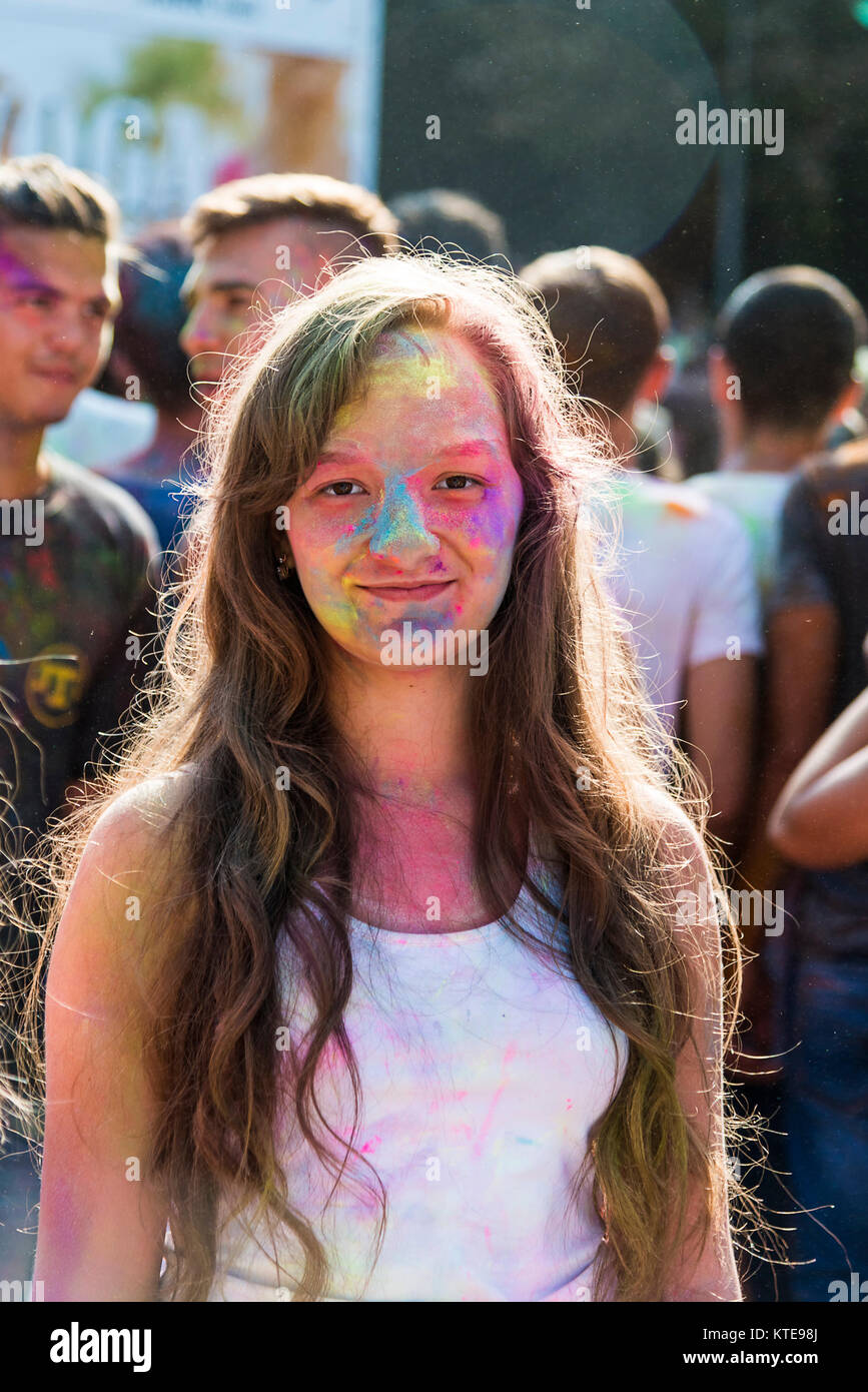 Lviv, Ukraine - August 30, 2015: Girls have fun during the festival of ...