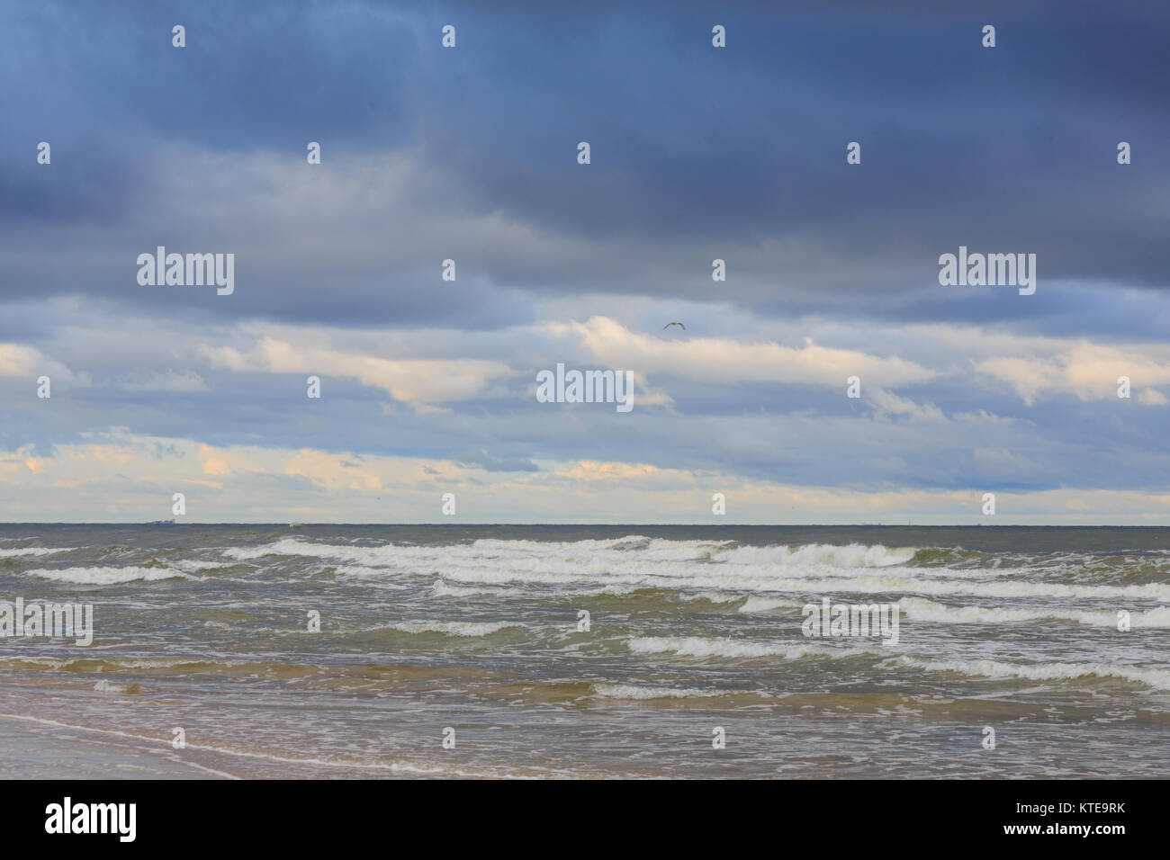 Baltic Sea coast under cloudy sky of sunset in summer, Palanga Resort ...