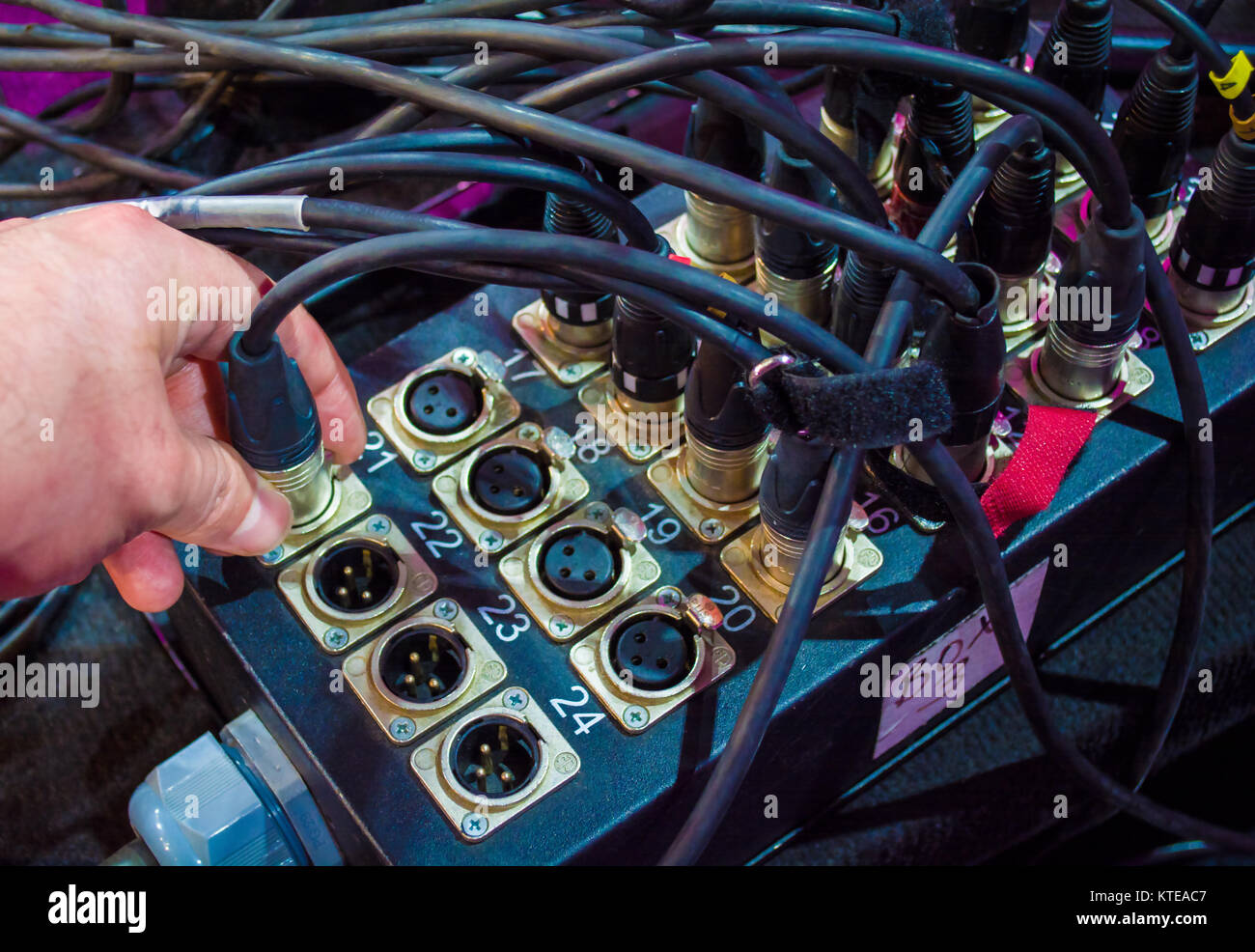 colored microphone cables connected to the sound mixer Stock Photo - Alamy