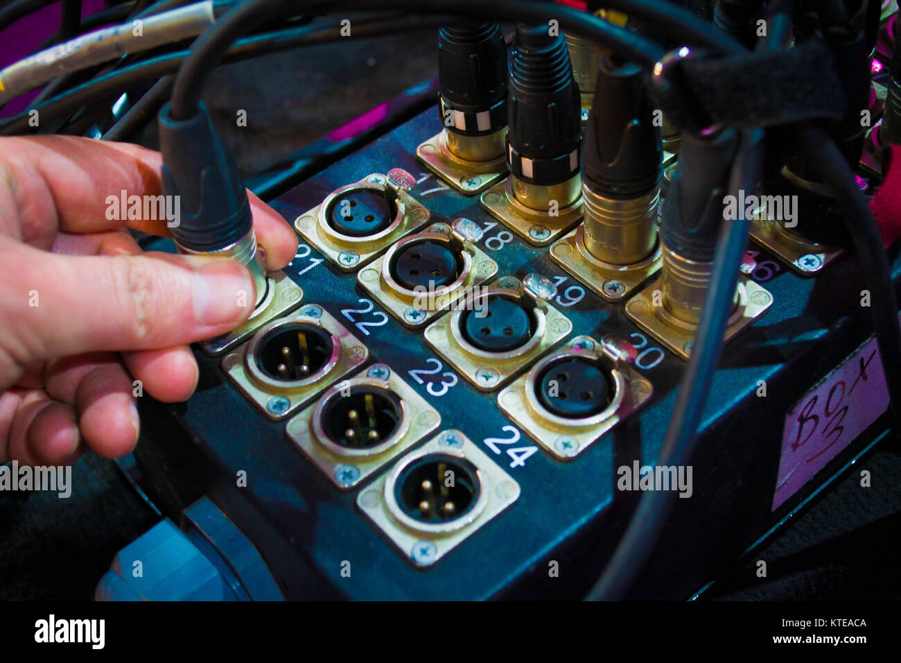 black microphone cables connected to the sound mixer Stock Photo - Alamy