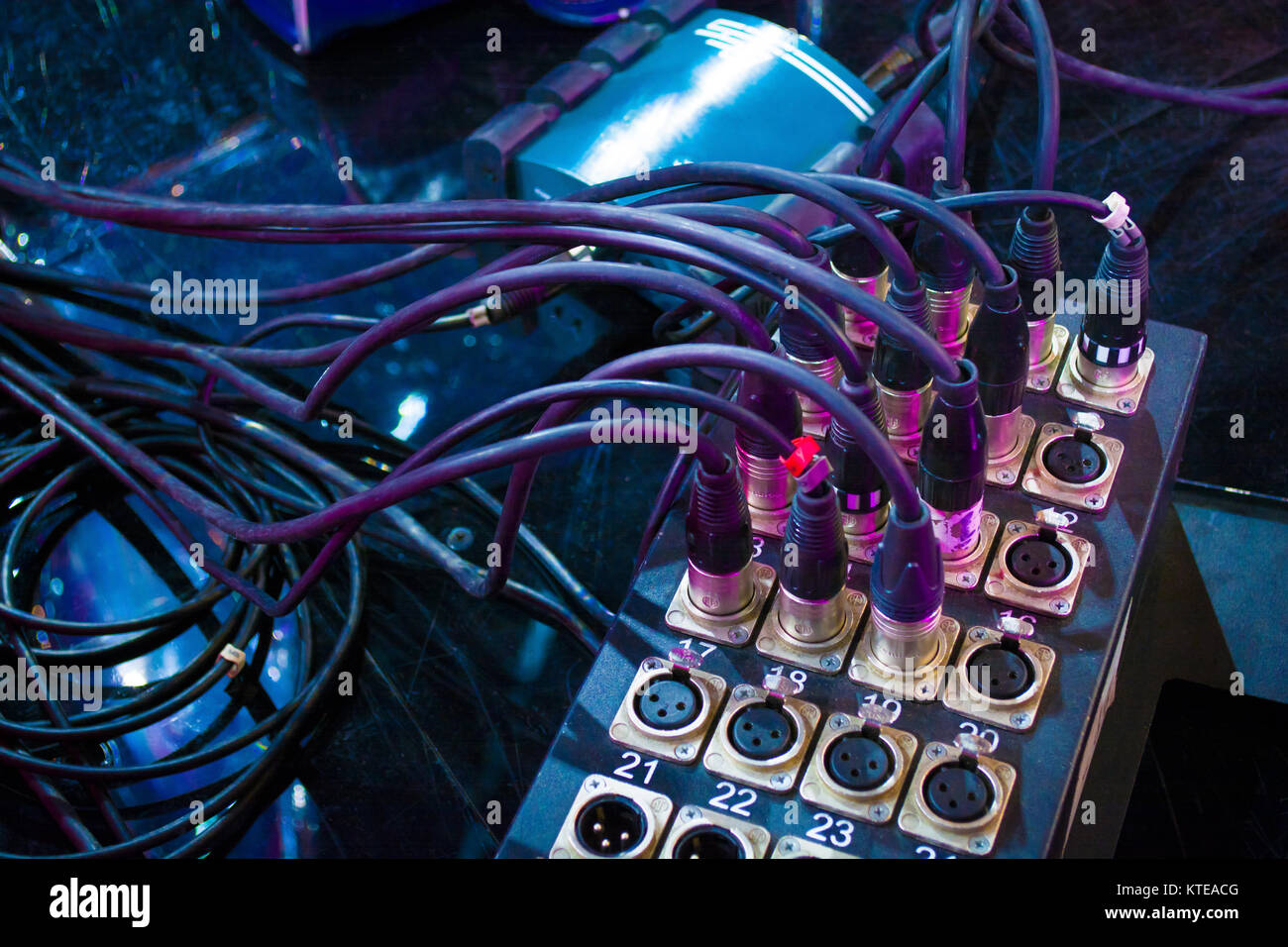 black microphone cables connected to the sound mixer Stock Photo - Alamy