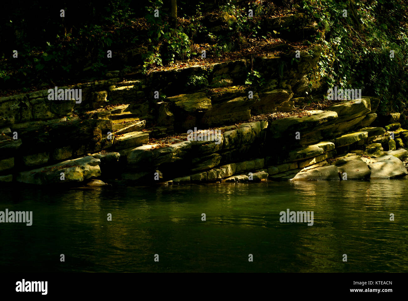 A picturesque small cliff above a river whirlpool in a rainforest Stock ...