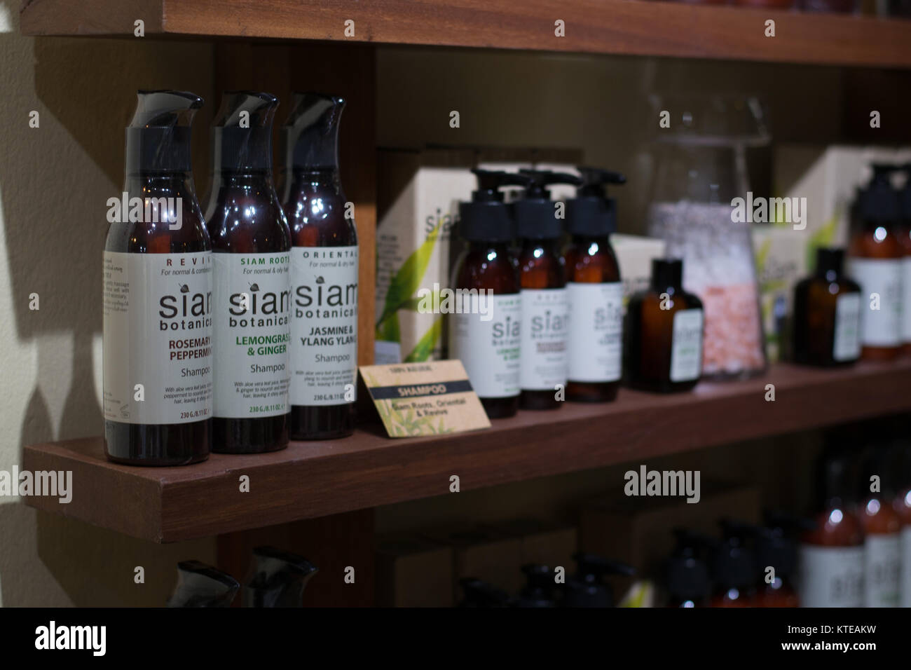 Bottles of aromatherapy spa essential oil on display for sale Stock ...