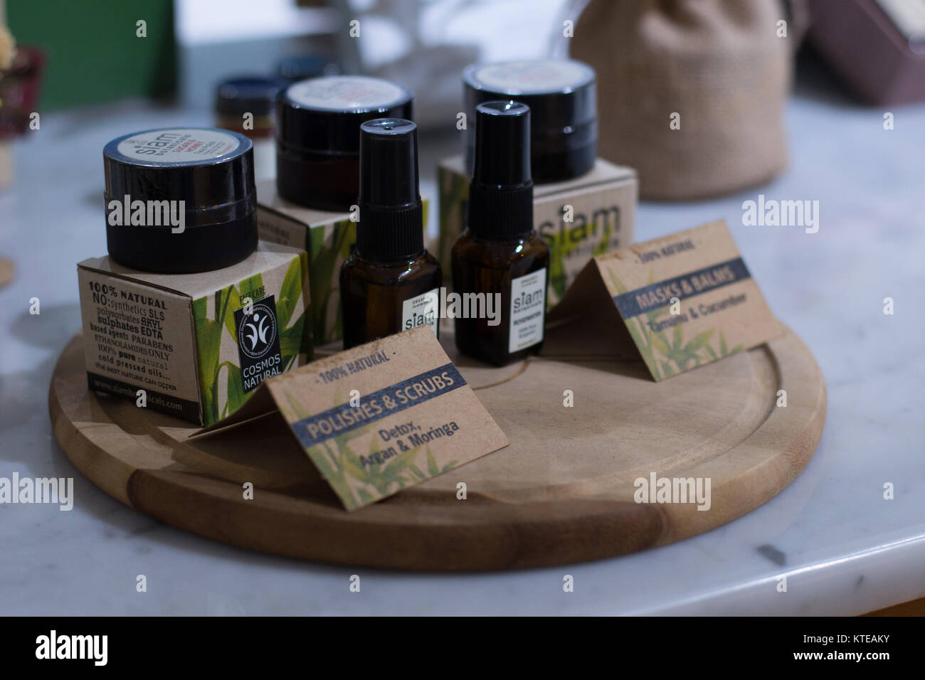 Bottles of aromatherapy spa essential oil on display for sale Stock ...