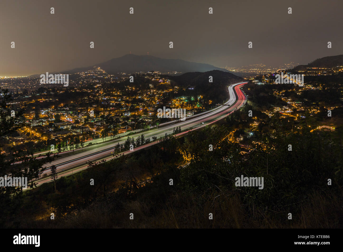 Night view of the Glendale 2 Freeway near Los Angeles, California Stock ...