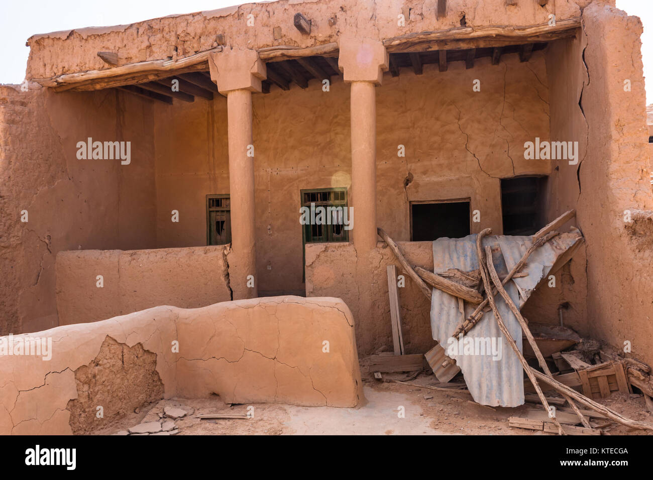The interior of the abandoned traditional Arab mud brick house, Al ...