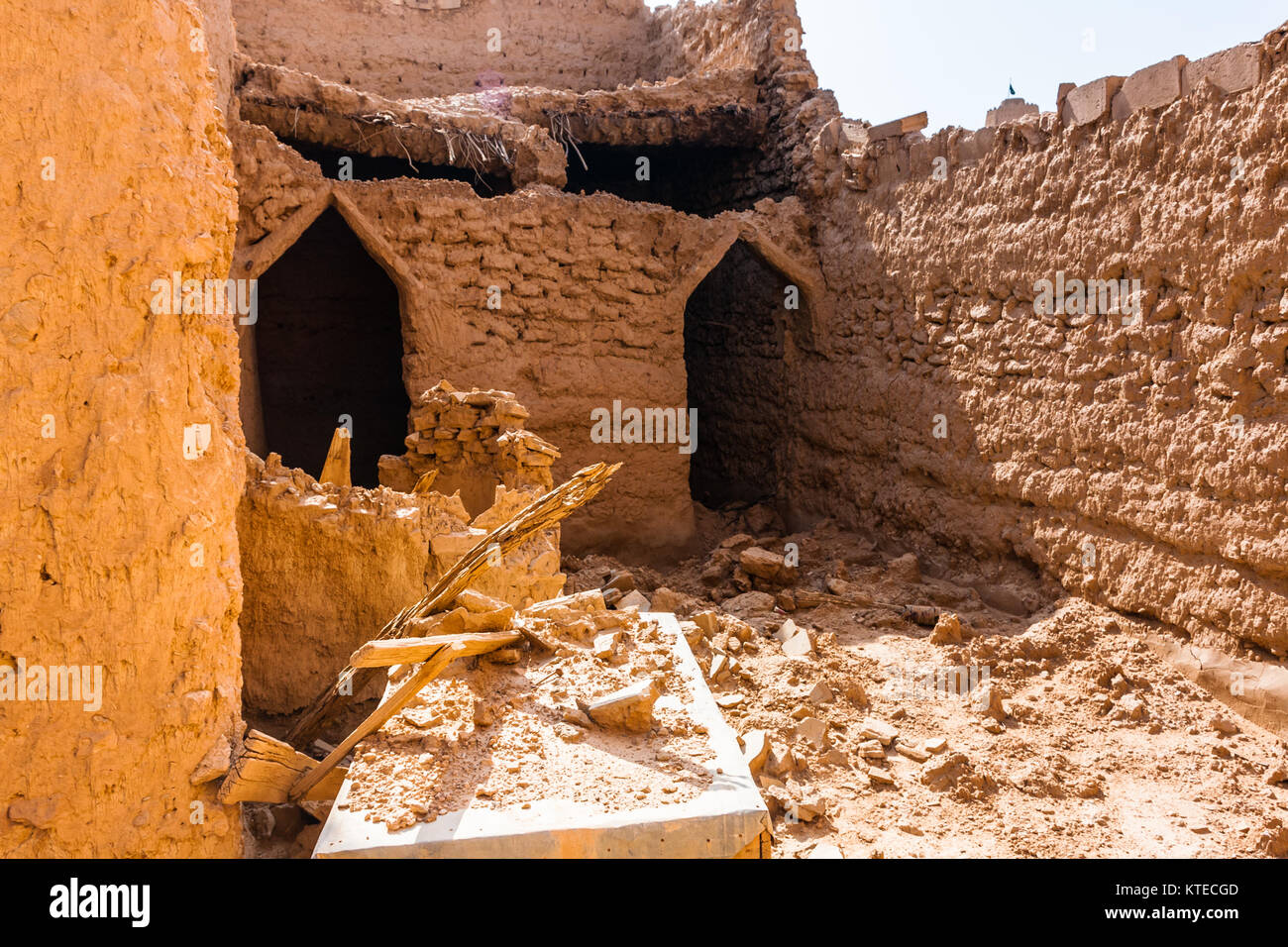 The interior of the abandoned traditional Arab mud brick house, Al ...