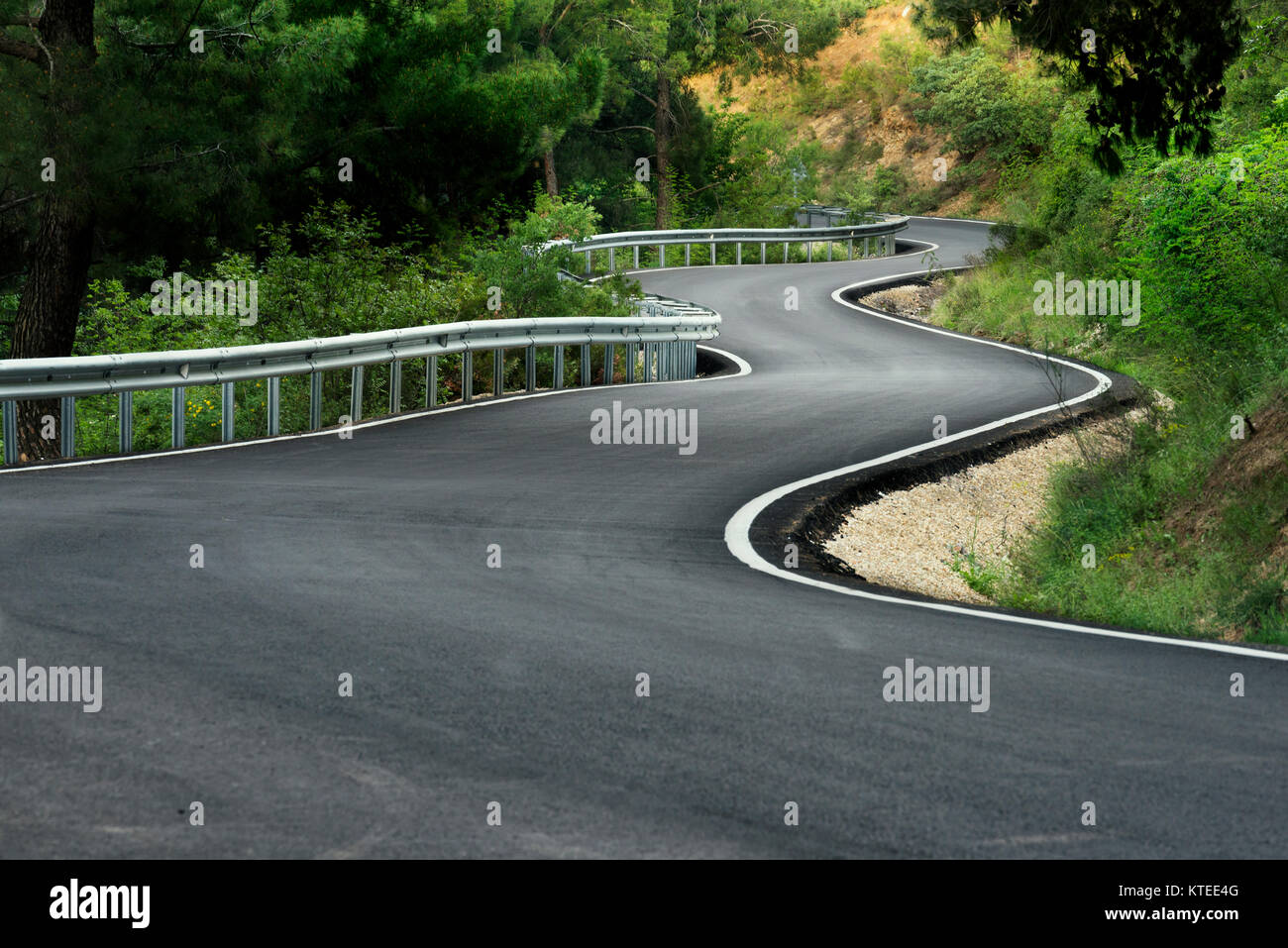 S shaped new road in the forest Stock Photo - Alamy