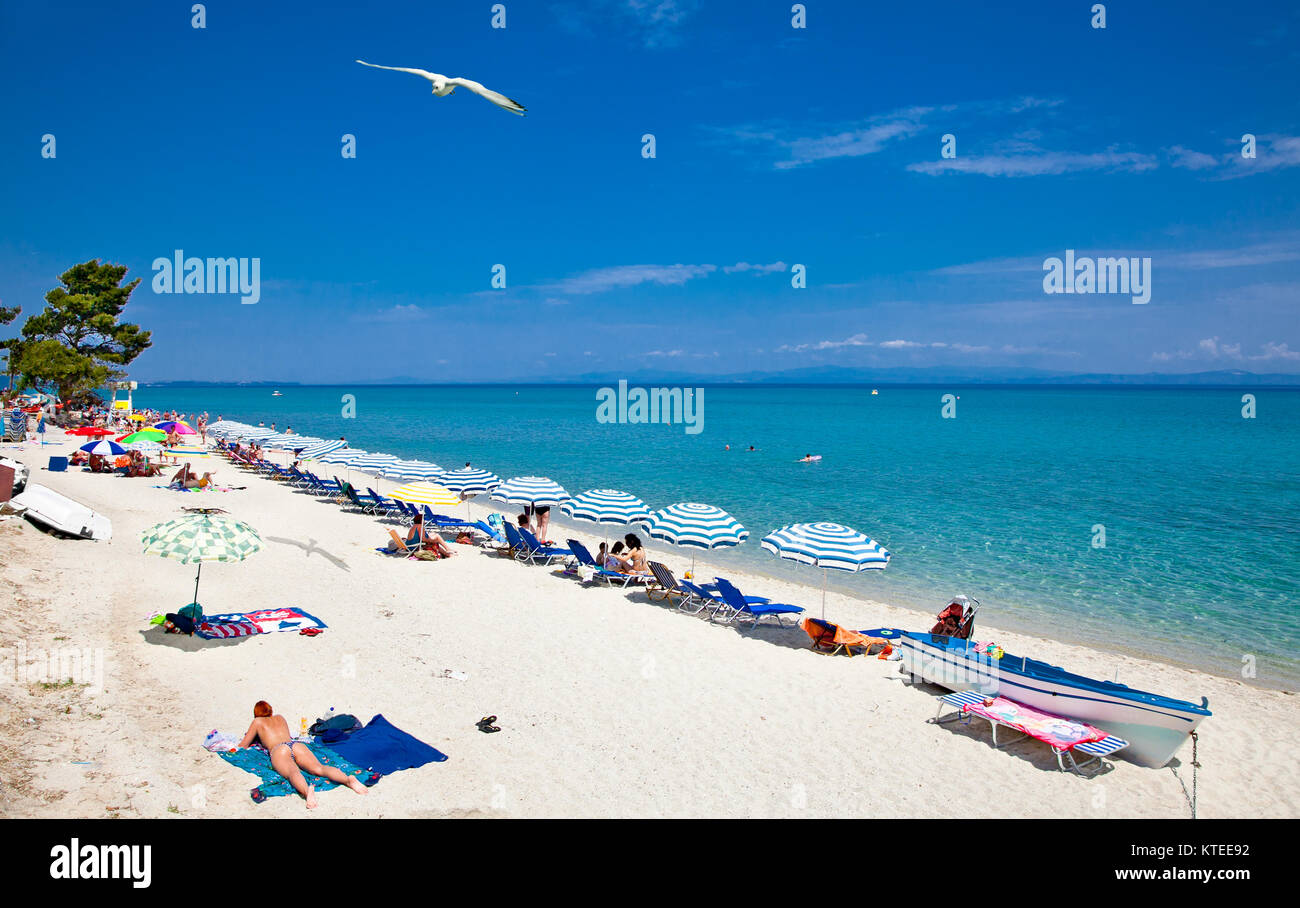 Beautiful Hanioti beach on Kasandra peninsula, Halkidiki, Greece Stock ...