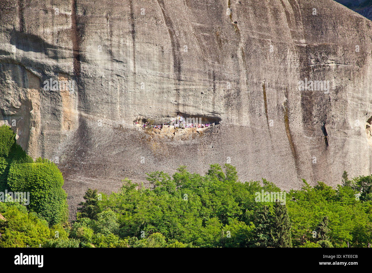 Abandoned monastic cave houses known as "cells" in Meteora (meaning ...