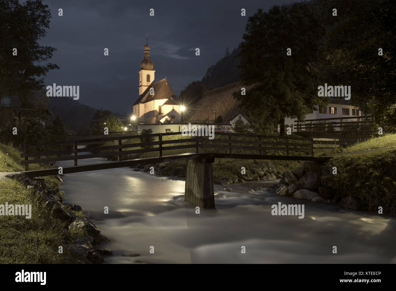 St. Sebastian Church in Ramsau, night view Stock Photo - Alamy