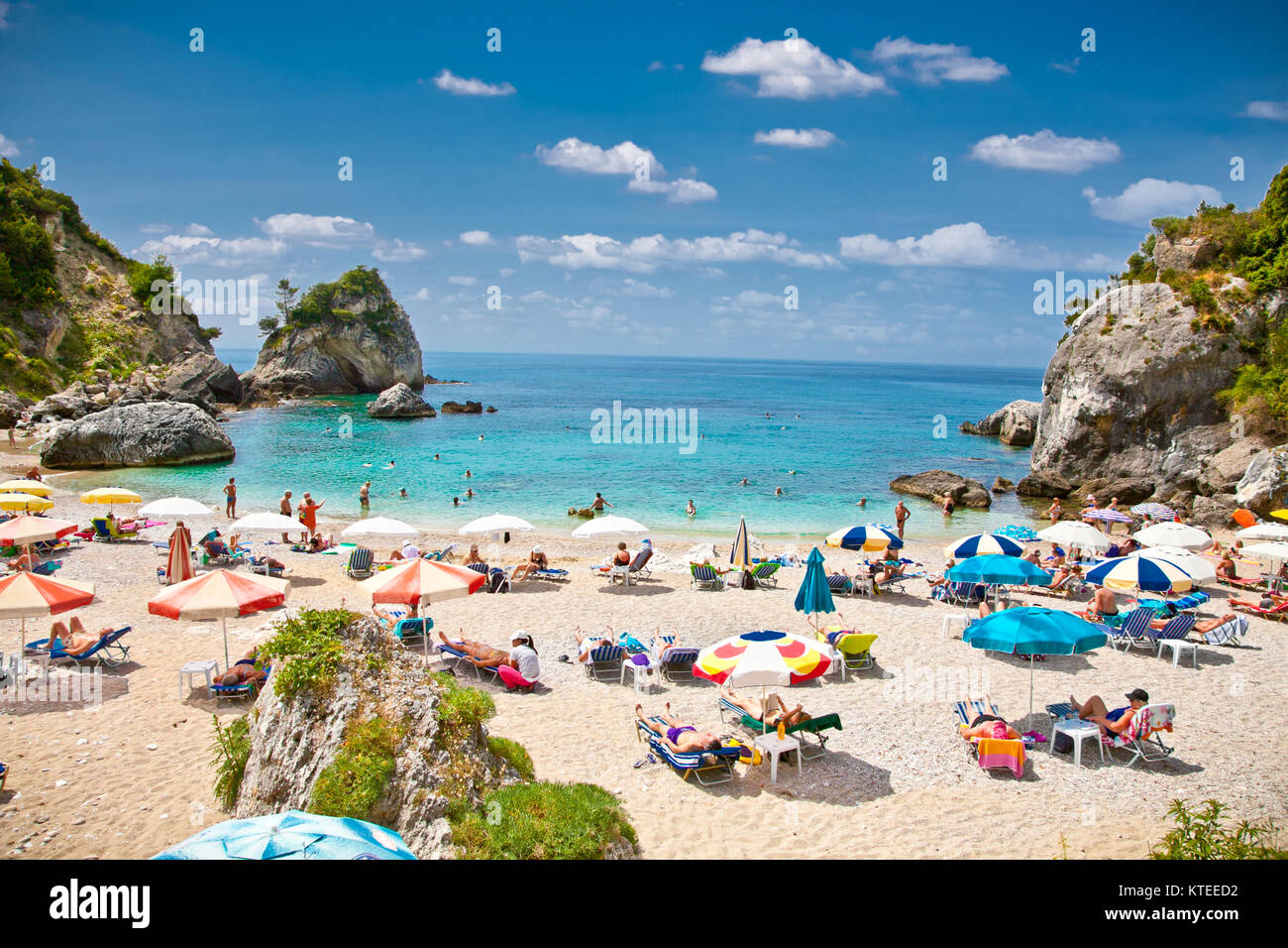 PARGA,GREECE-MAY 28,2014. Piso Kryoneri beach in Parga, Greece.The ...