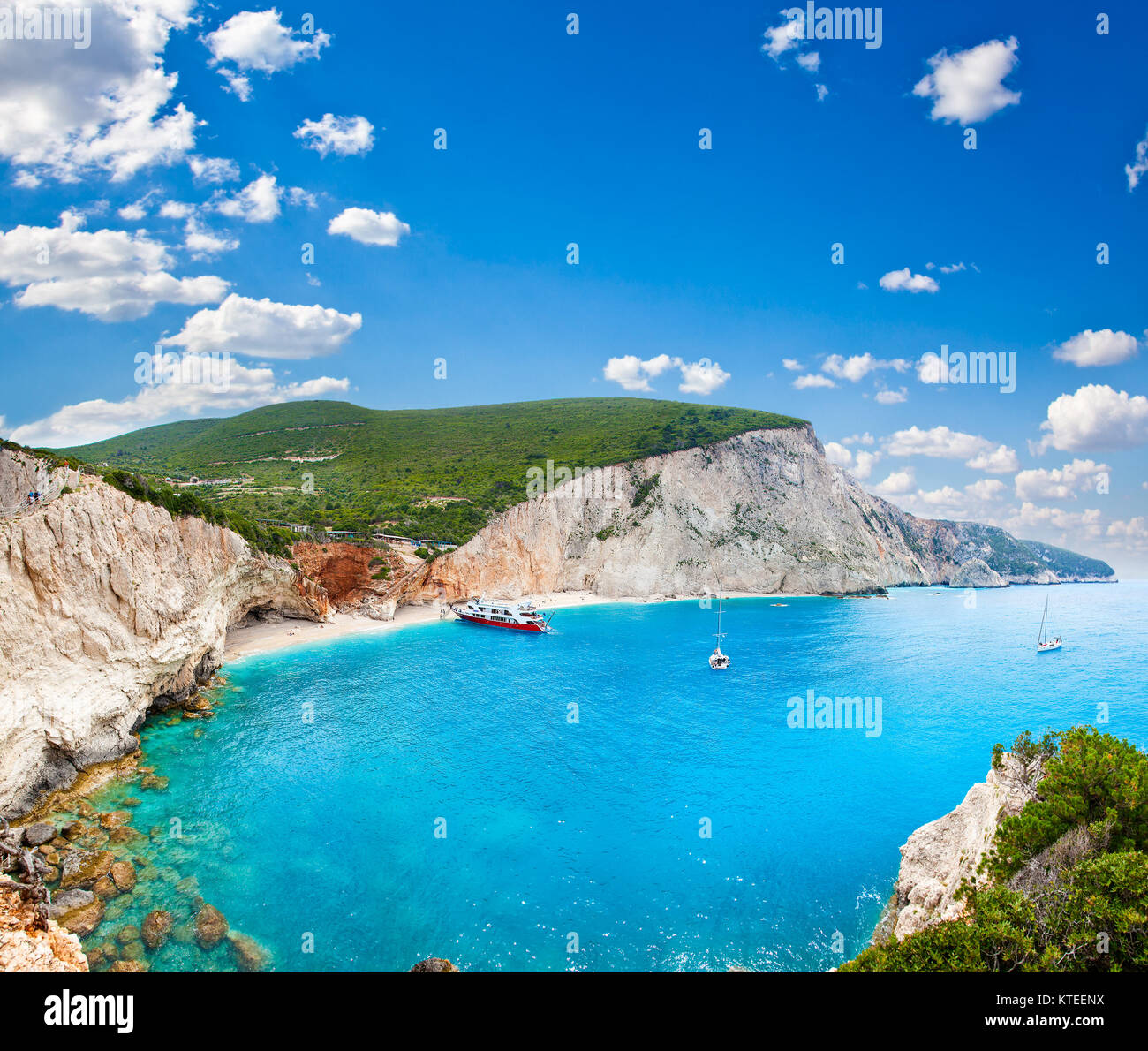 Beautiful panoramic view on turquoise Katsiki beach, Lefkada, Greece ...
