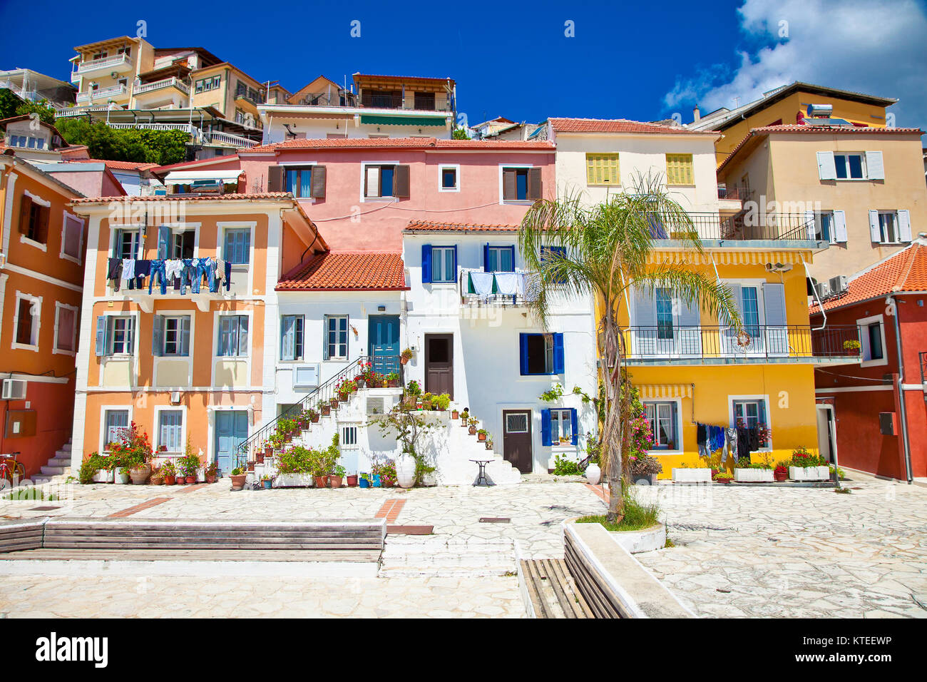 Traditional Greek fishing houses in of Parga village. Greece Stock ...